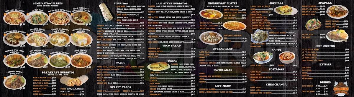 Menu at Los vaqueros mexican fast food, Cleburne