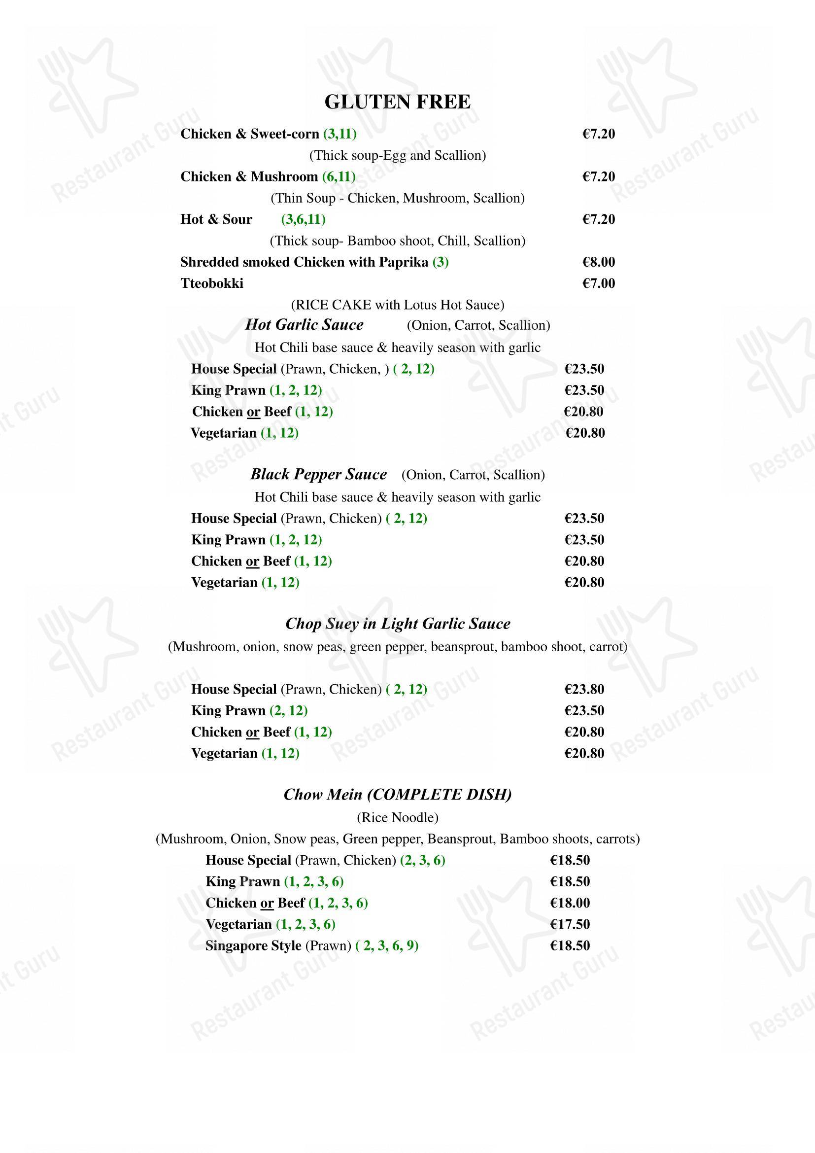 Menu at Lotus Restaurant Carlow, Carlow