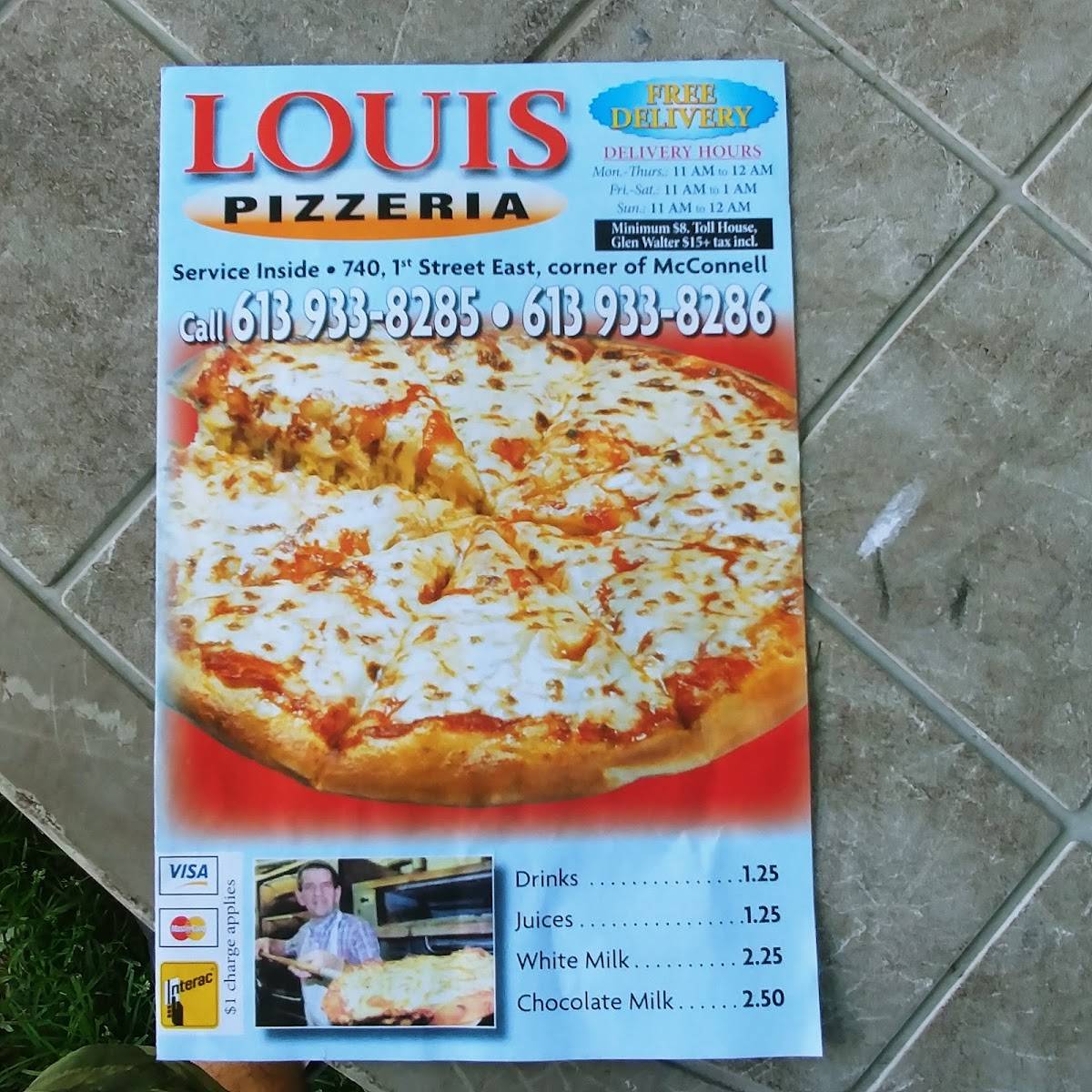 Menu at Louis' Pizzeria, Cornwall