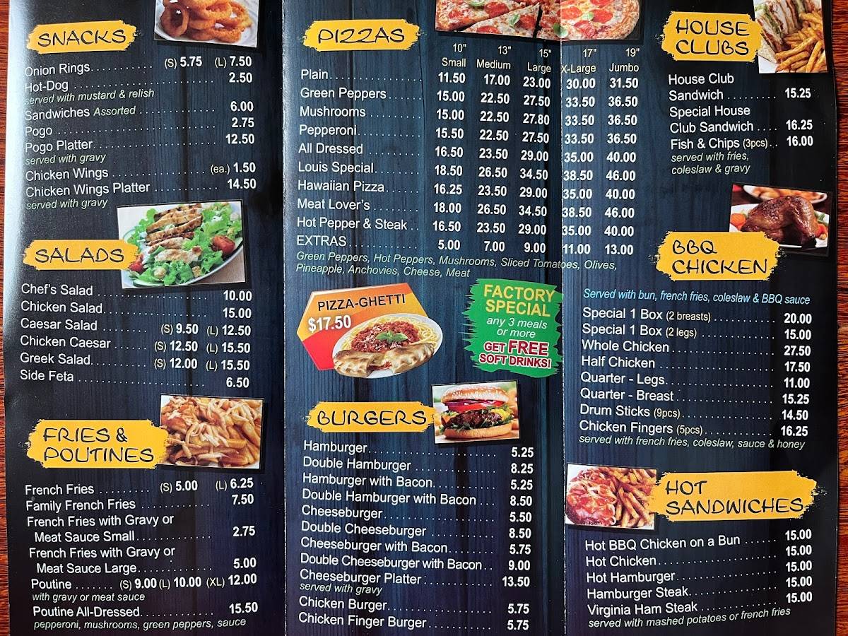 Menu at Louis' Pizzeria, Cornwall