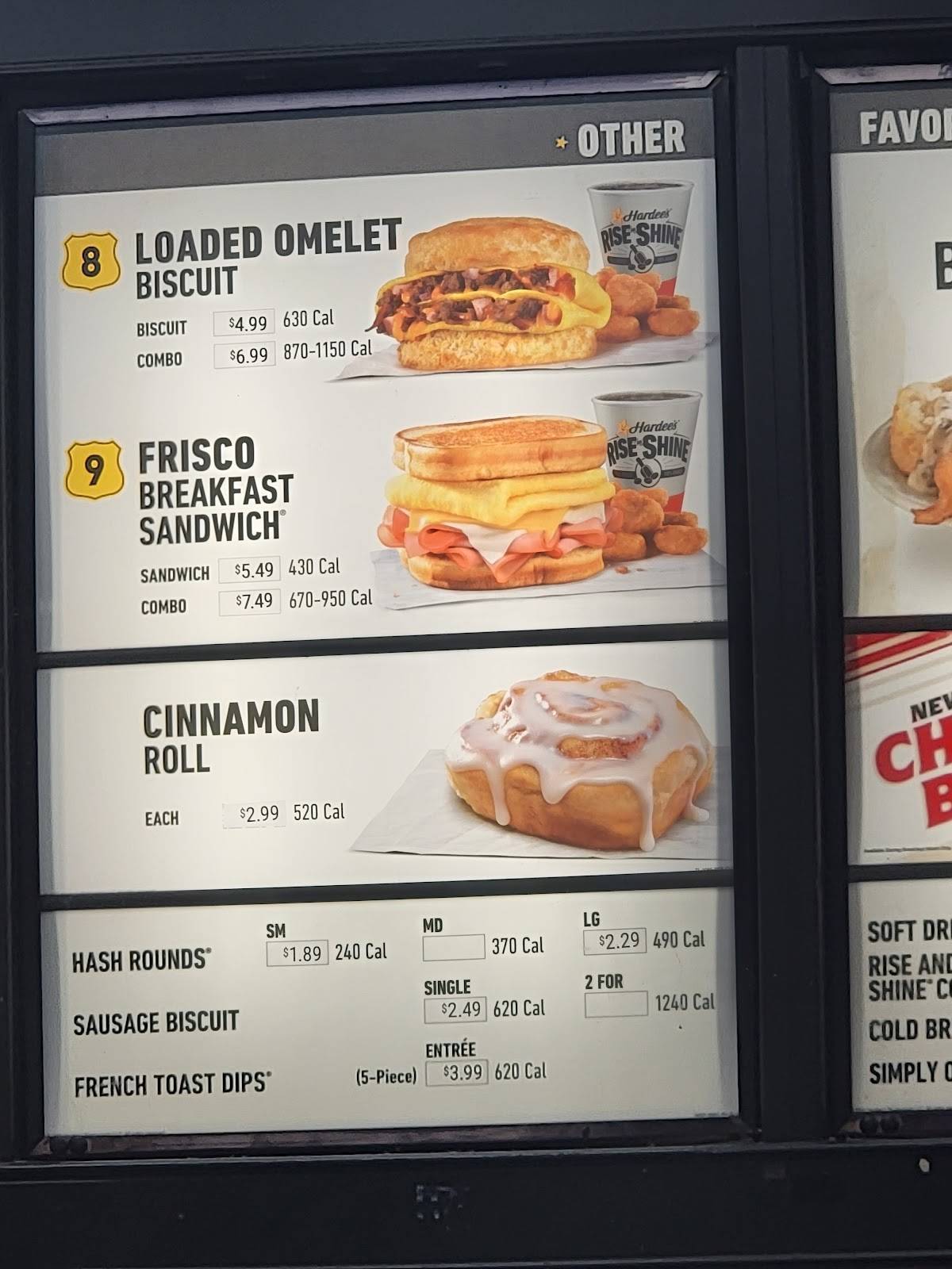 Menu at Hardee’s fast food, Loxley