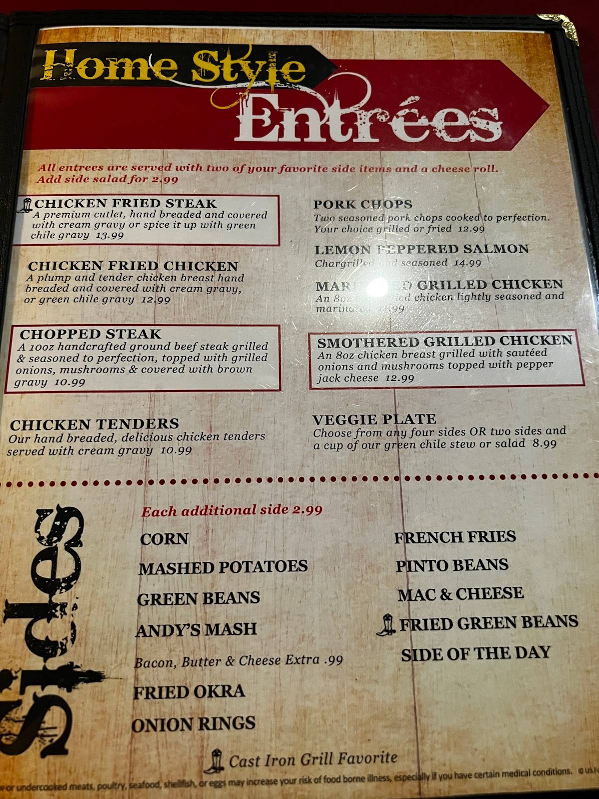 Menu at Cast Iron Grill restaurant, Lubbock, 620 19th St