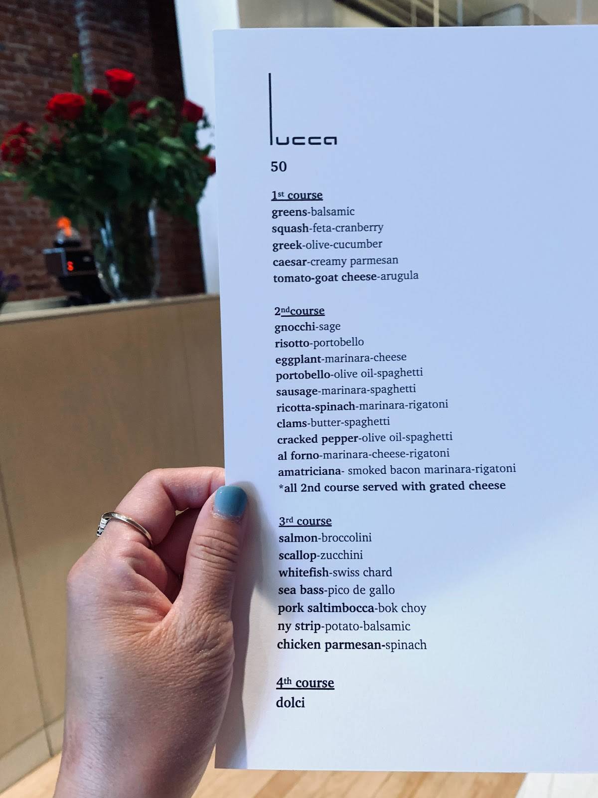 Menu at Lucca restaurant, Des Moines