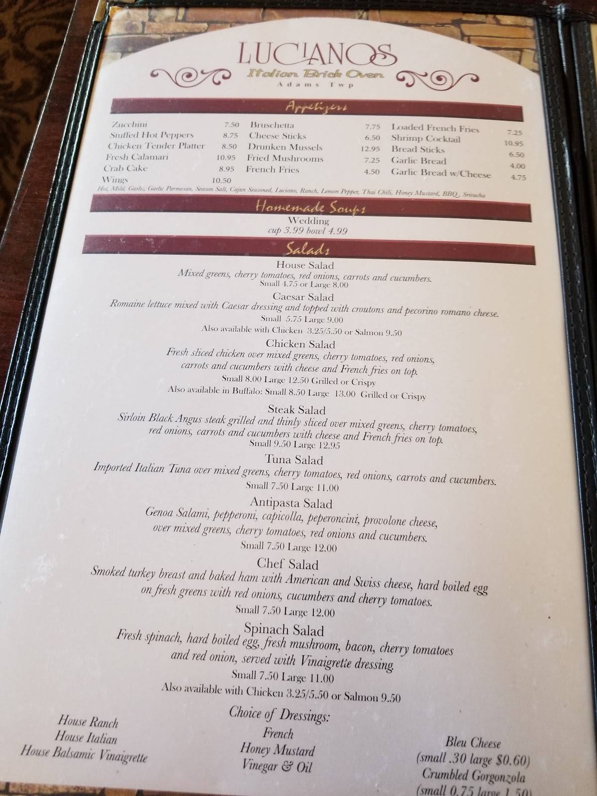 Inspiring Luciano S Italian Brick Oven Menu Pictures