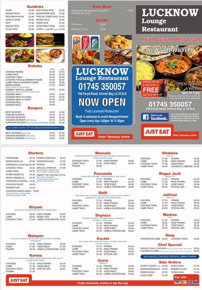 Menu at Lucknow Lounge Restaurant, Kinmel Bay