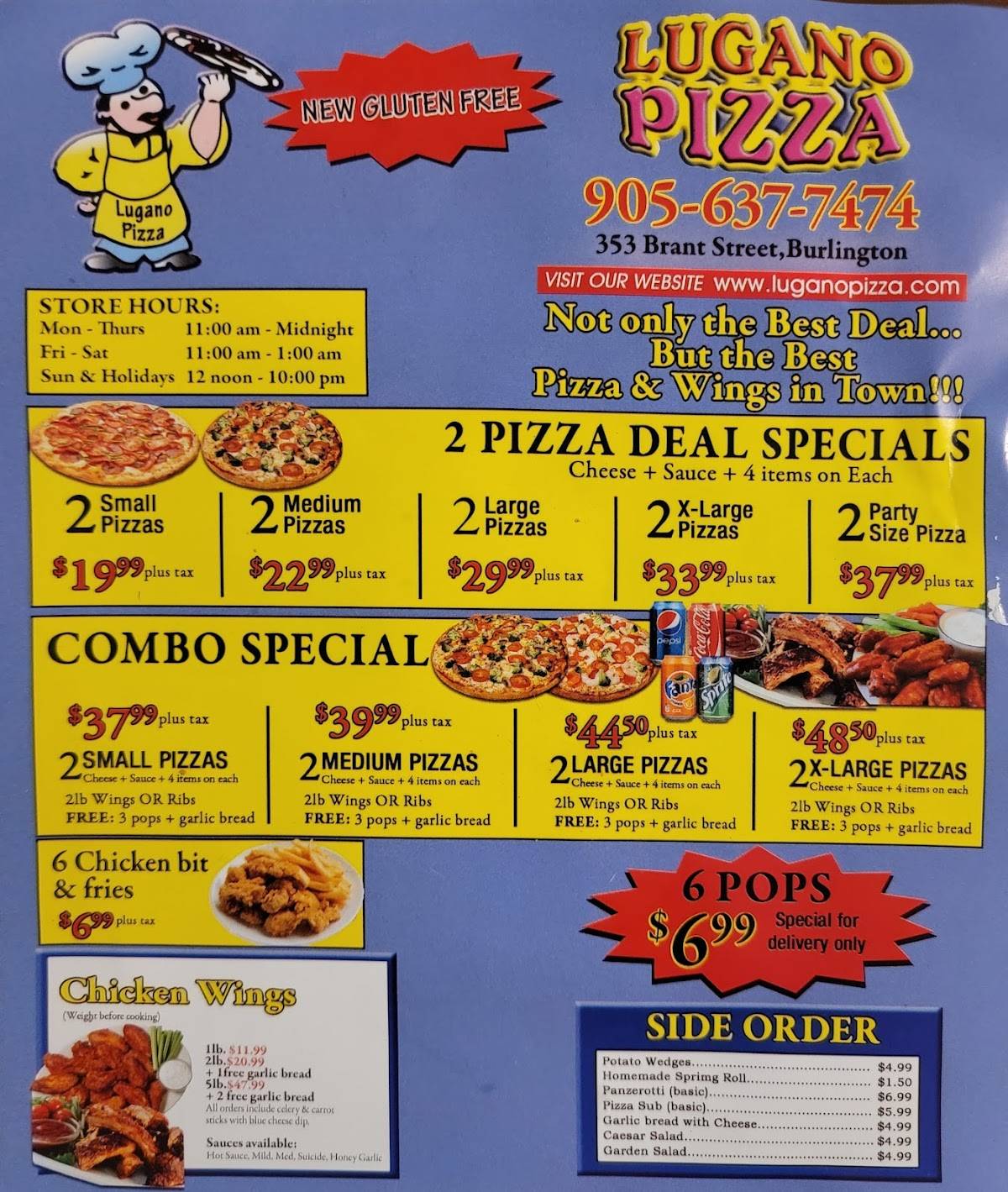 Menu at Lugano Pizza pizzeria, Burlington