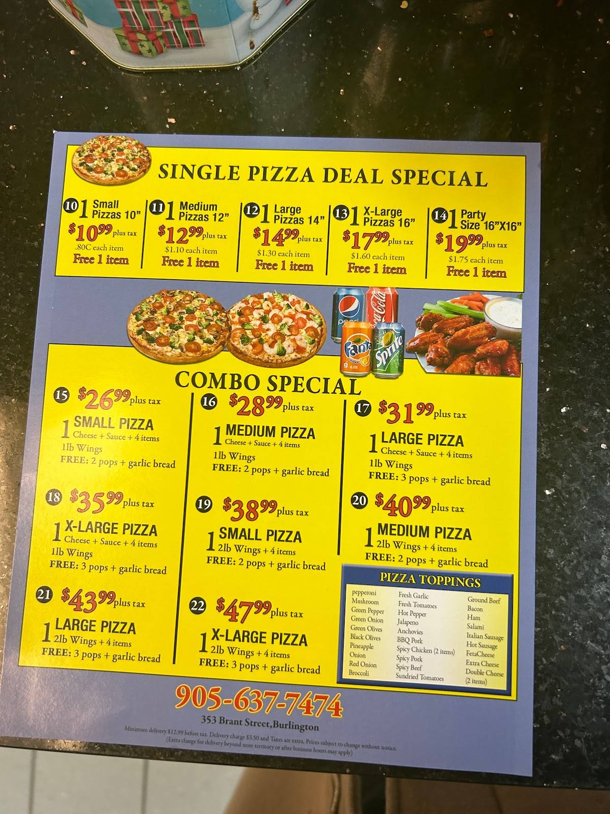 Menu at Lugano Pizza pizzeria, Burlington