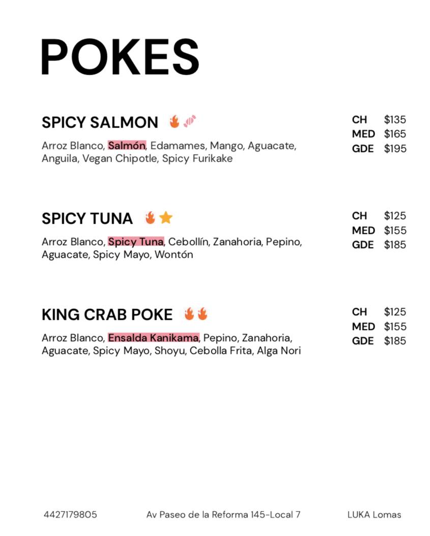 Carta del restaurante Luka Pokes, Santiago del Querétaro, Av. Paseo del ...