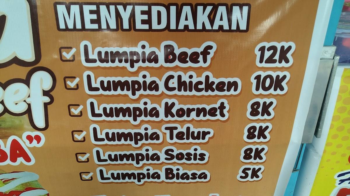 Menu at Lumpia Beef "POBA" restaurant, Mentawa Baru Hilir
