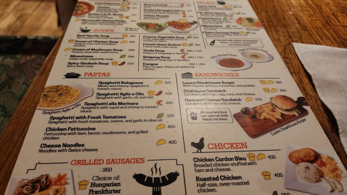 Menu at Luzern Steakhouse, Cebu City
