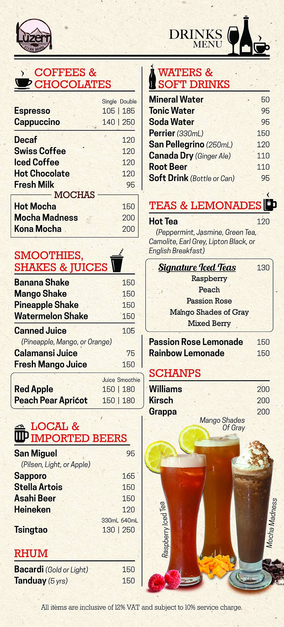 Menu at Luzern Steakhouse, Cebu City