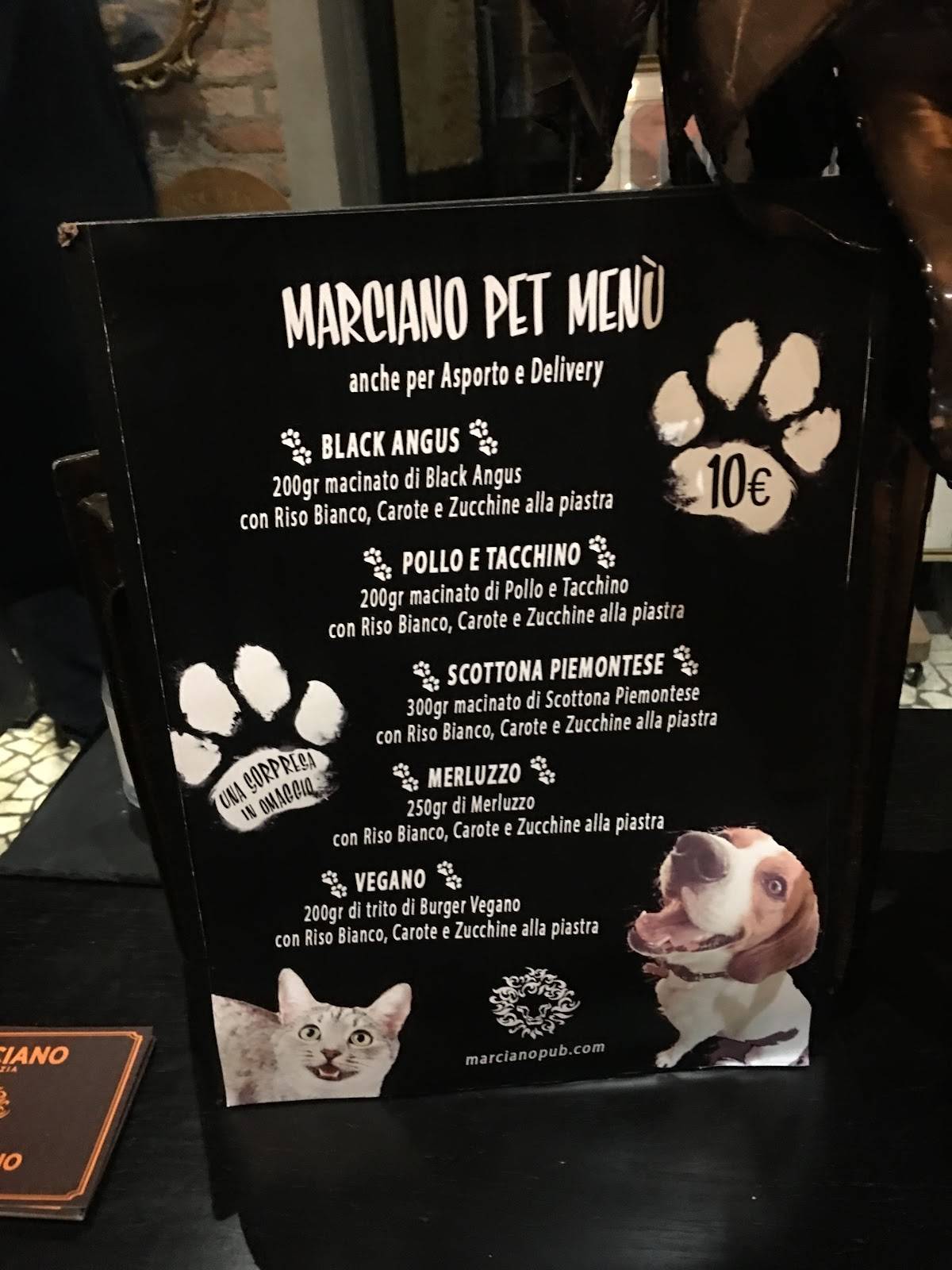 Menu at MARCIANINO l’Osteria restaurant, Venice