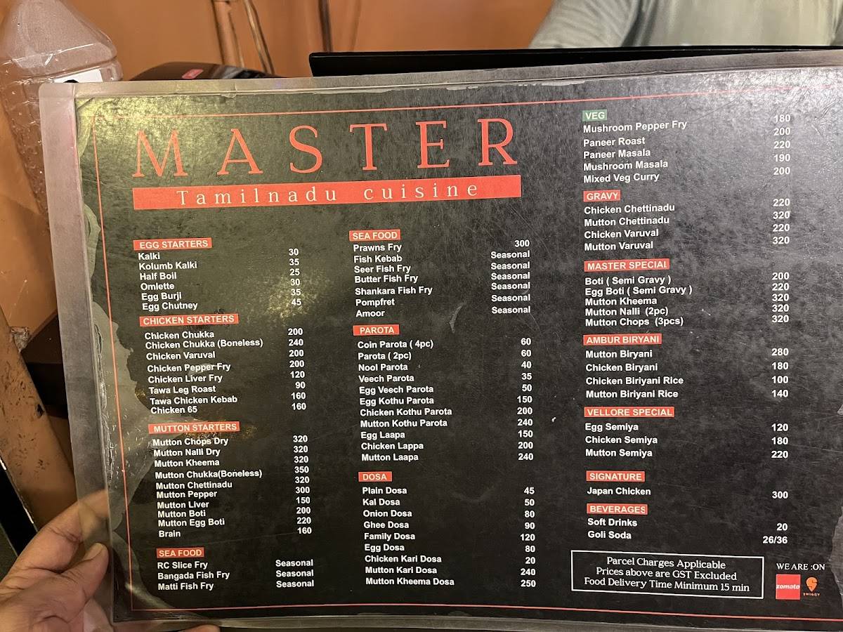 Menu at MASTER, Bengaluru