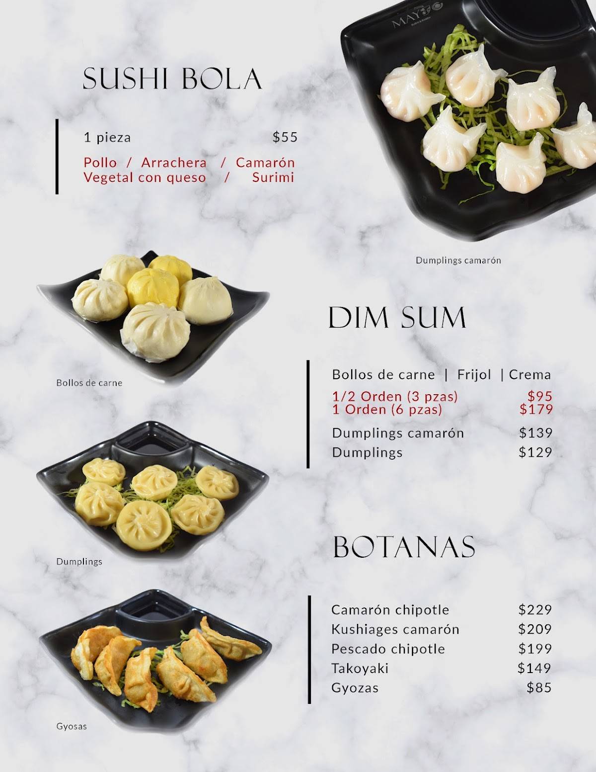 Menu at MAYDO restaurant, Mexicali