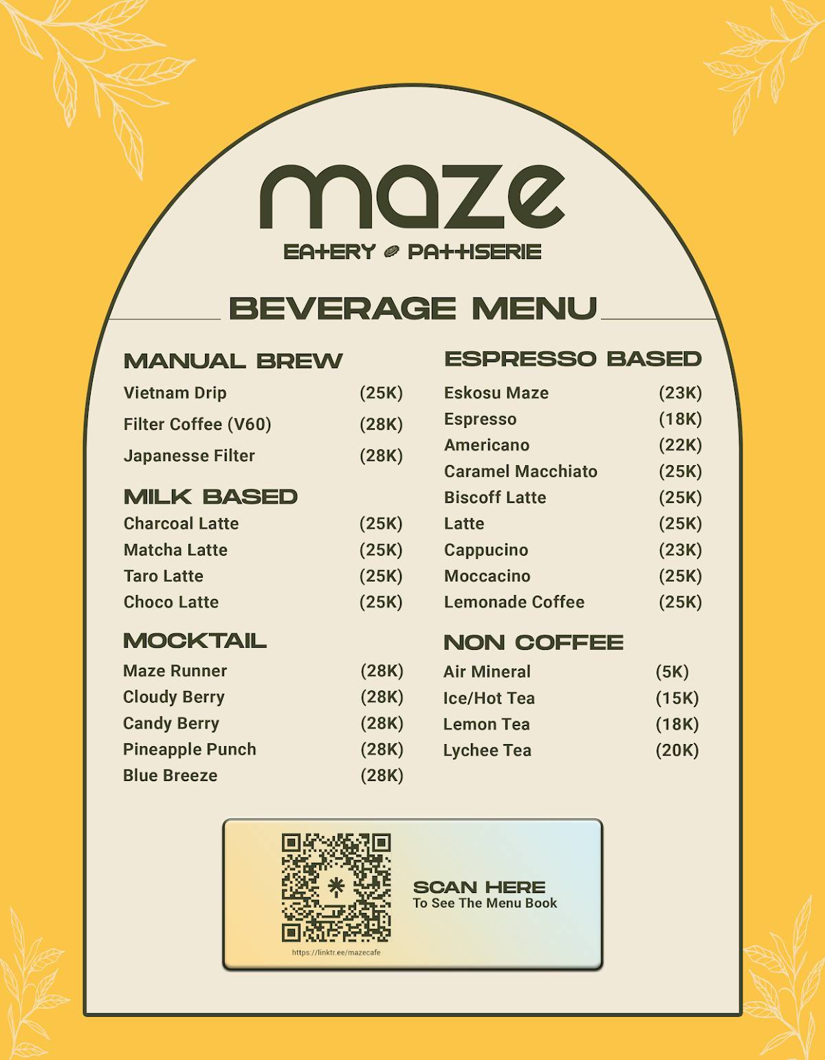 Menu at MAZE CAFE, Bandung