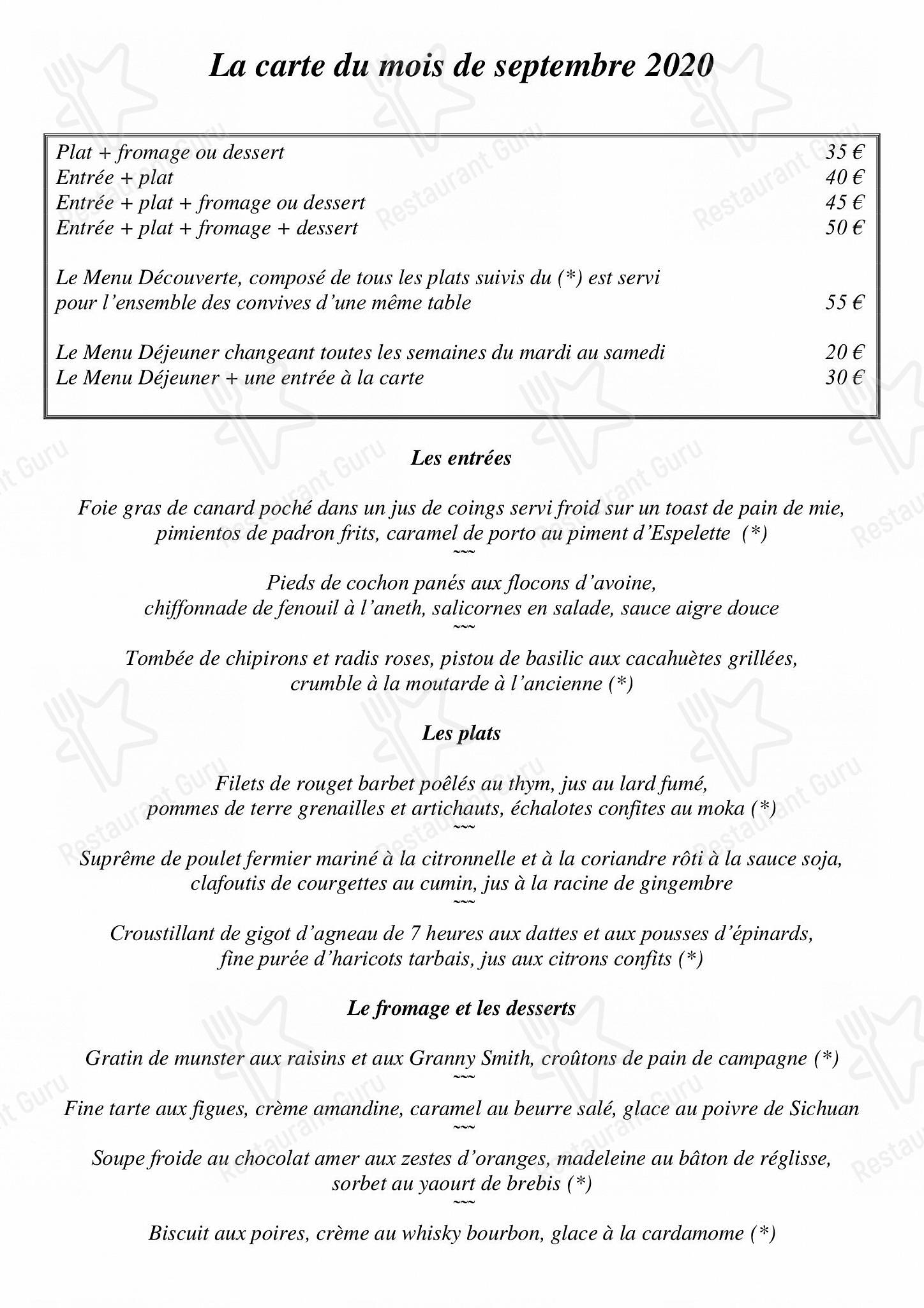 Menu au MB Restaurant Capbreton, Capbreton