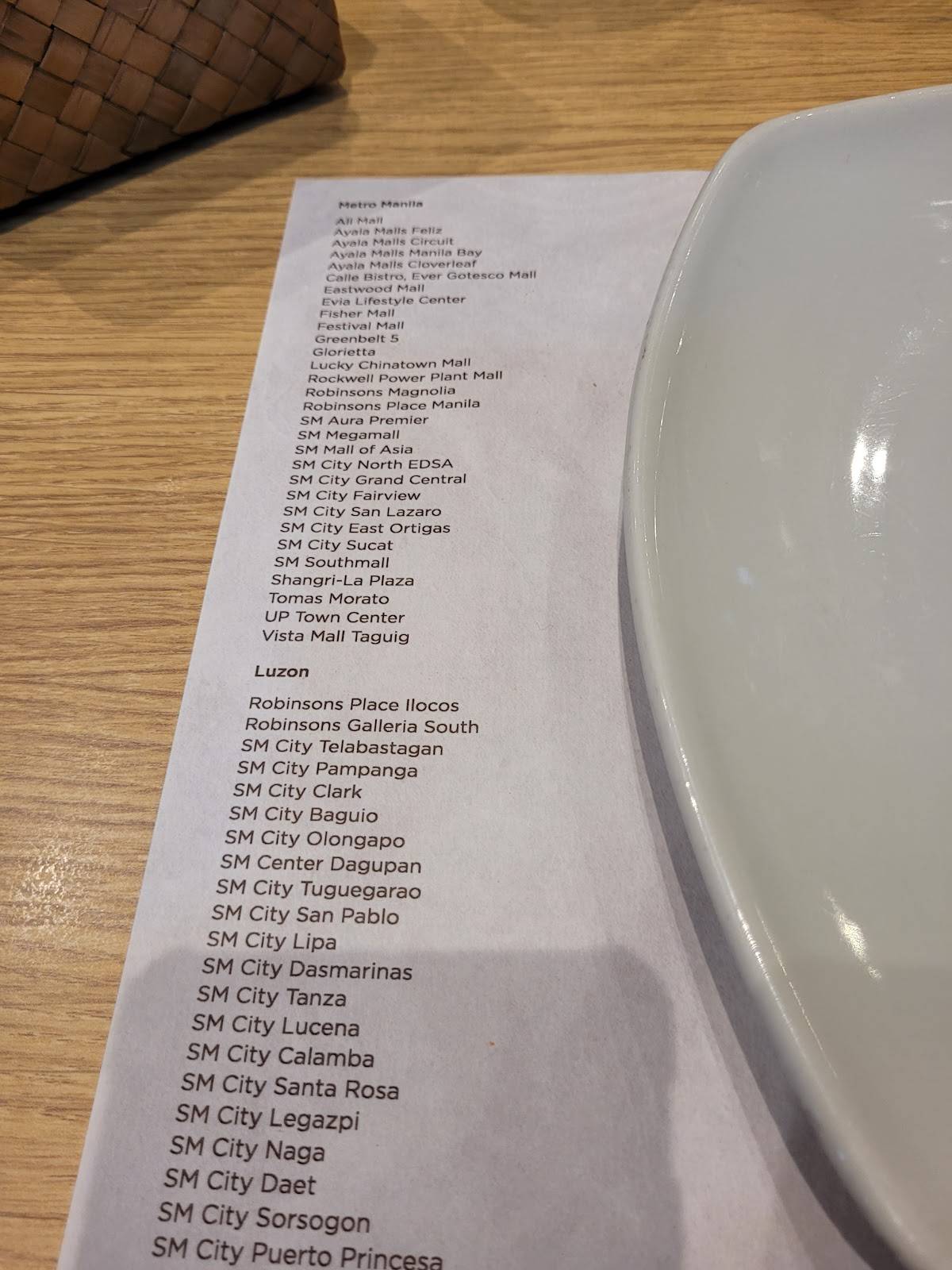Menu at MESA restaurant, Quezon City, Fisher Mall