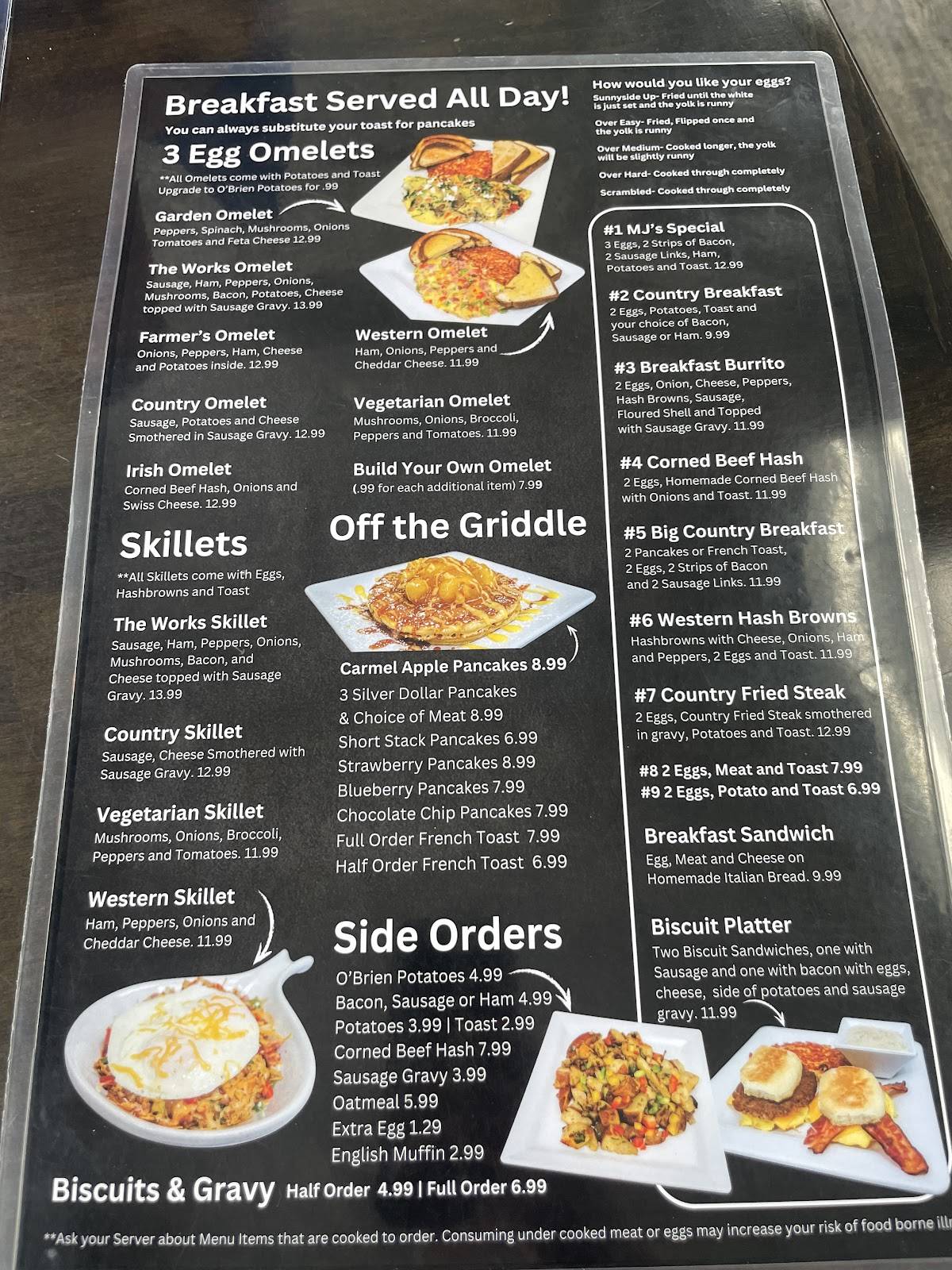 Menu at MJ's Eatery restaurant, Houghton Lake