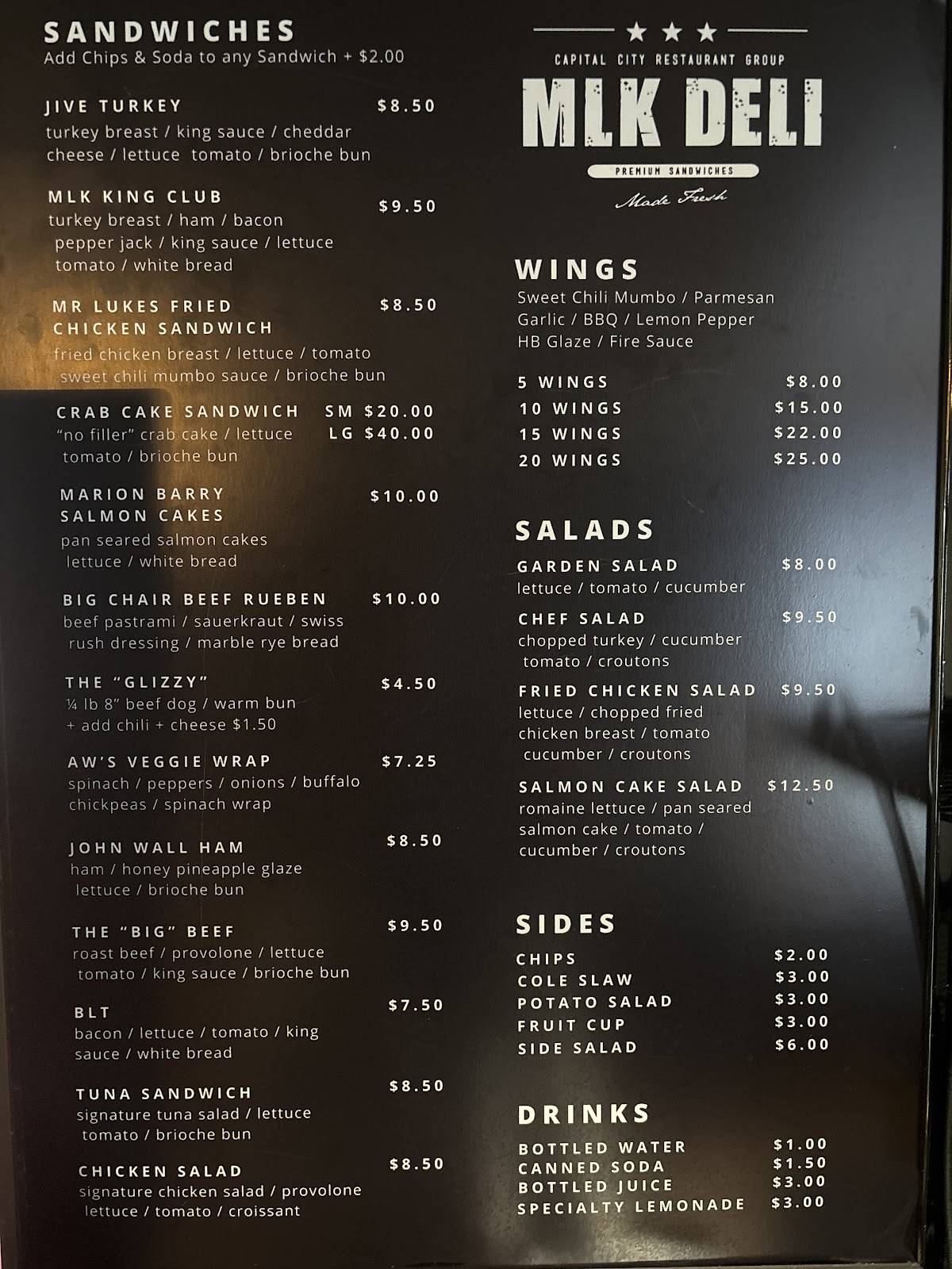 Menu at MLK Deli fast food, Washington, Martin Luther King Jr Ave SE