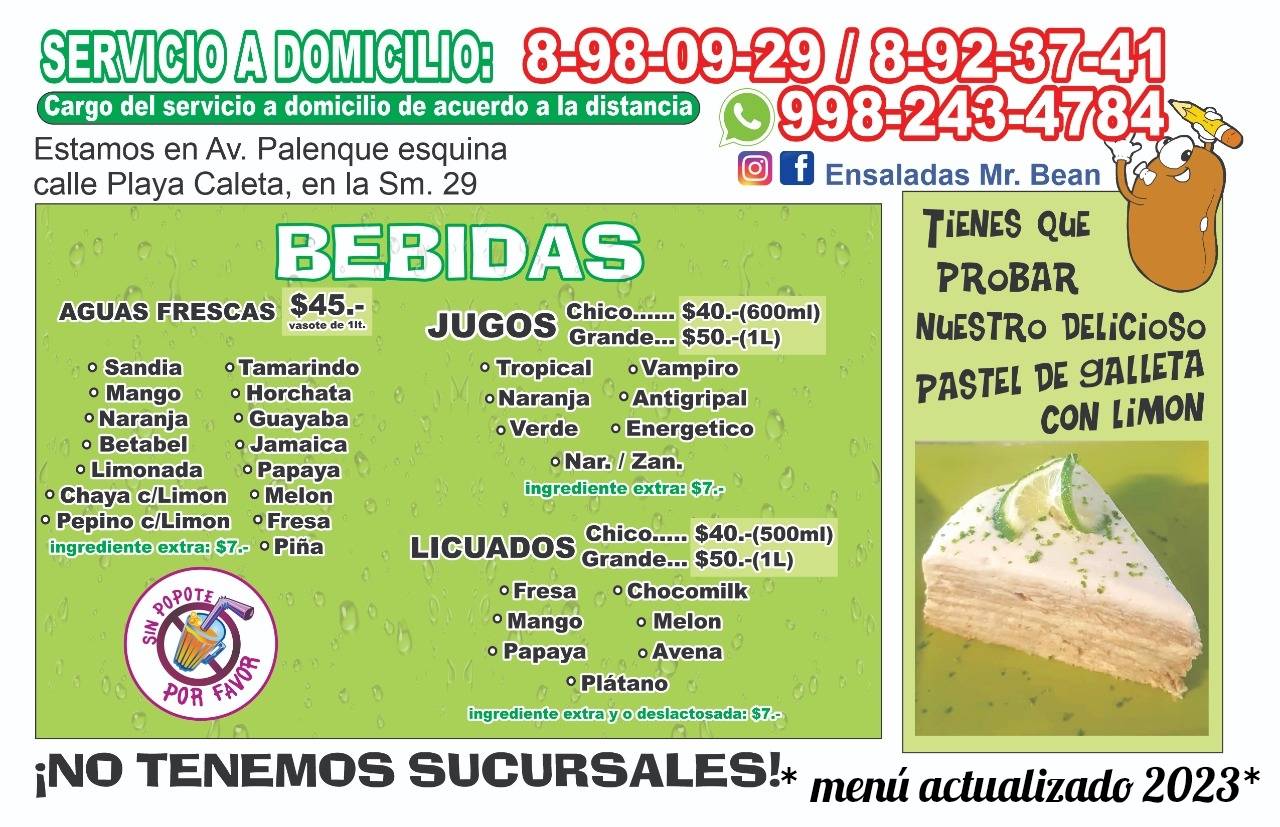 Menu at MR. BEAN restaurant, Cancún