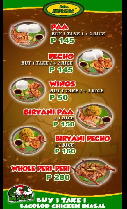 Menu at MR.INASAL restaurant, Milaor