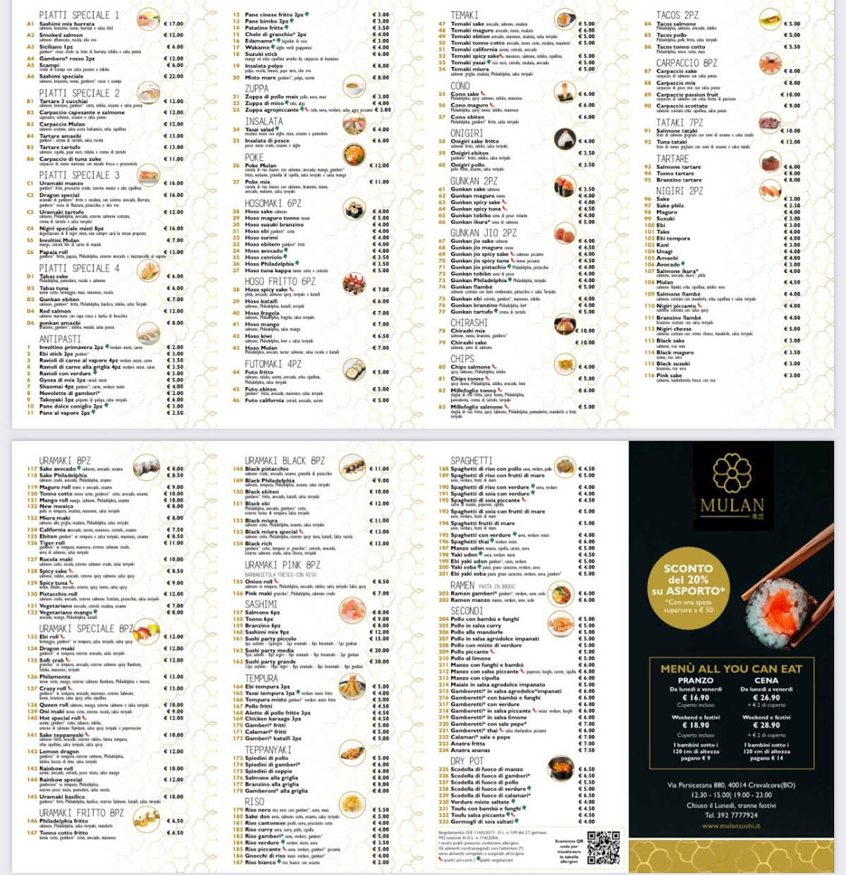Speisekarte von MULAN SUSHI restaurant, Crevalcore