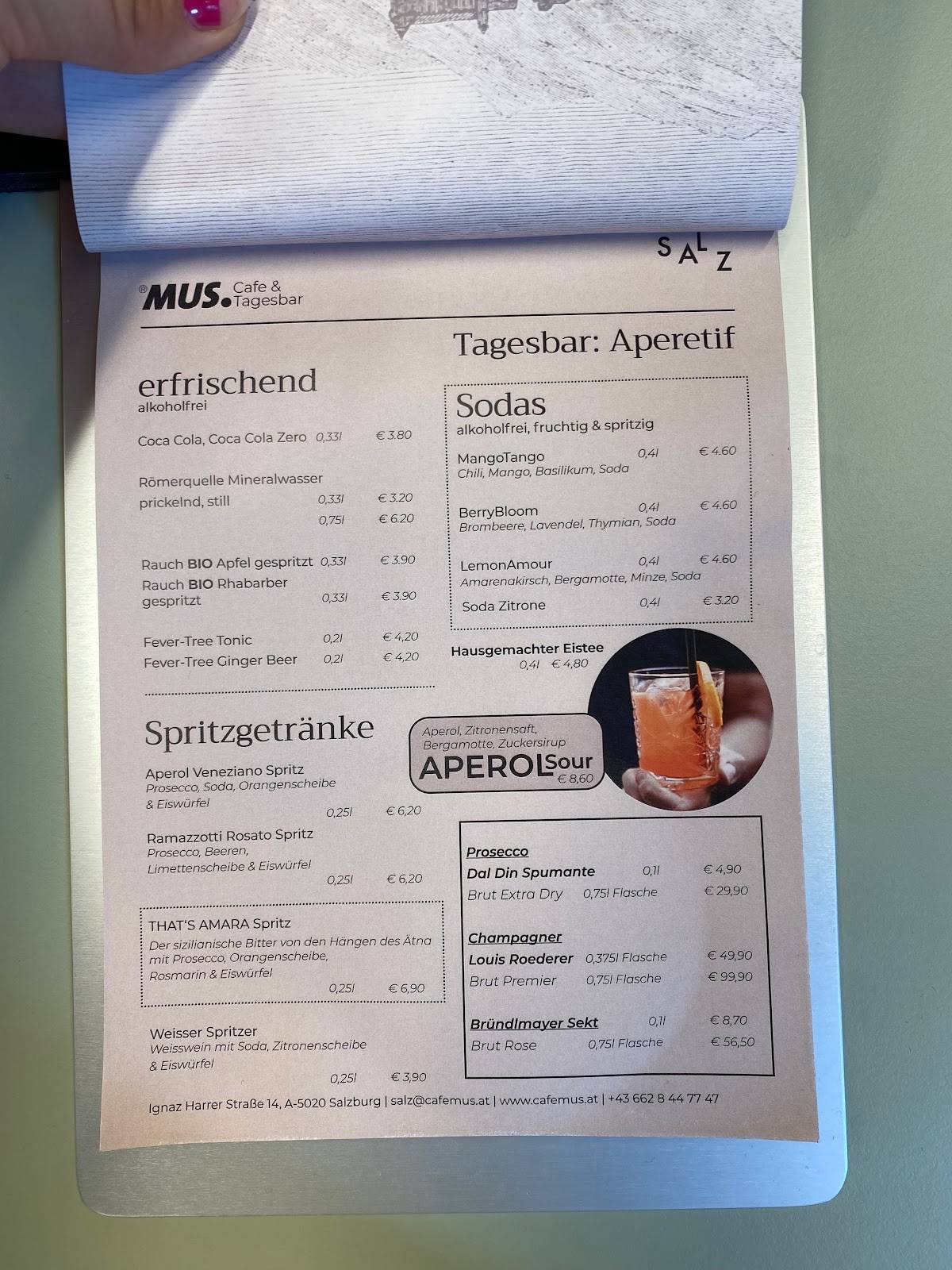 Carta de MUS. Café & Tagesbar, Salzburgo