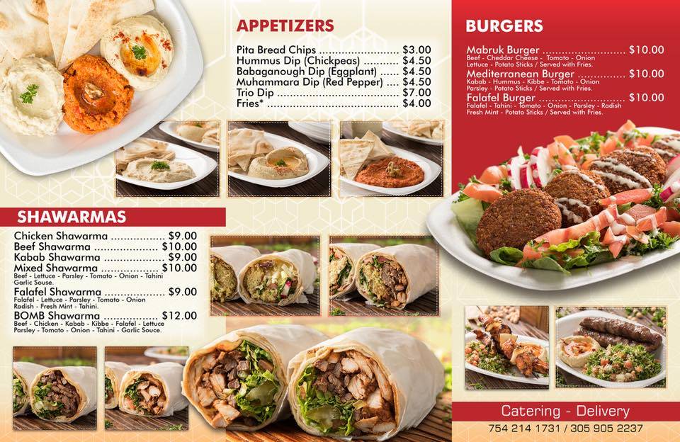 Menu at Mabruk Mediterranean Food restaurant, Doral, Doral 3635 nw 78th ave