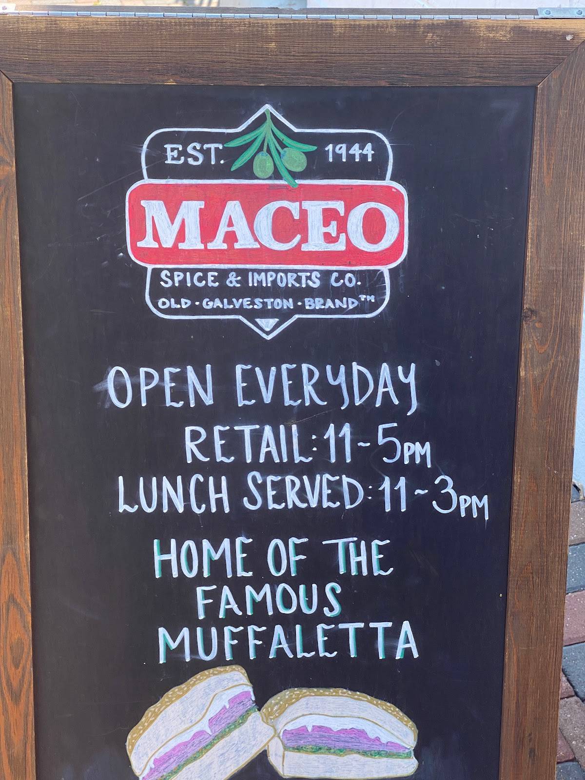 Menu at Maceo Spice & Import Company restaurant, Galveston