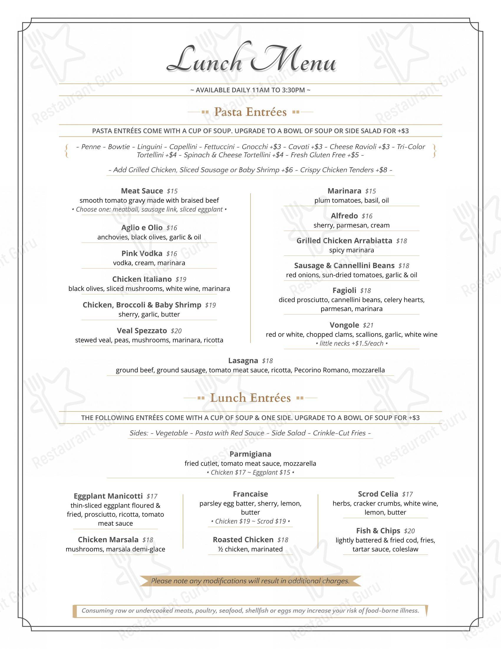 Menu at Macera's Italian Restaurant, Cranston, 957 Reservoir Ave