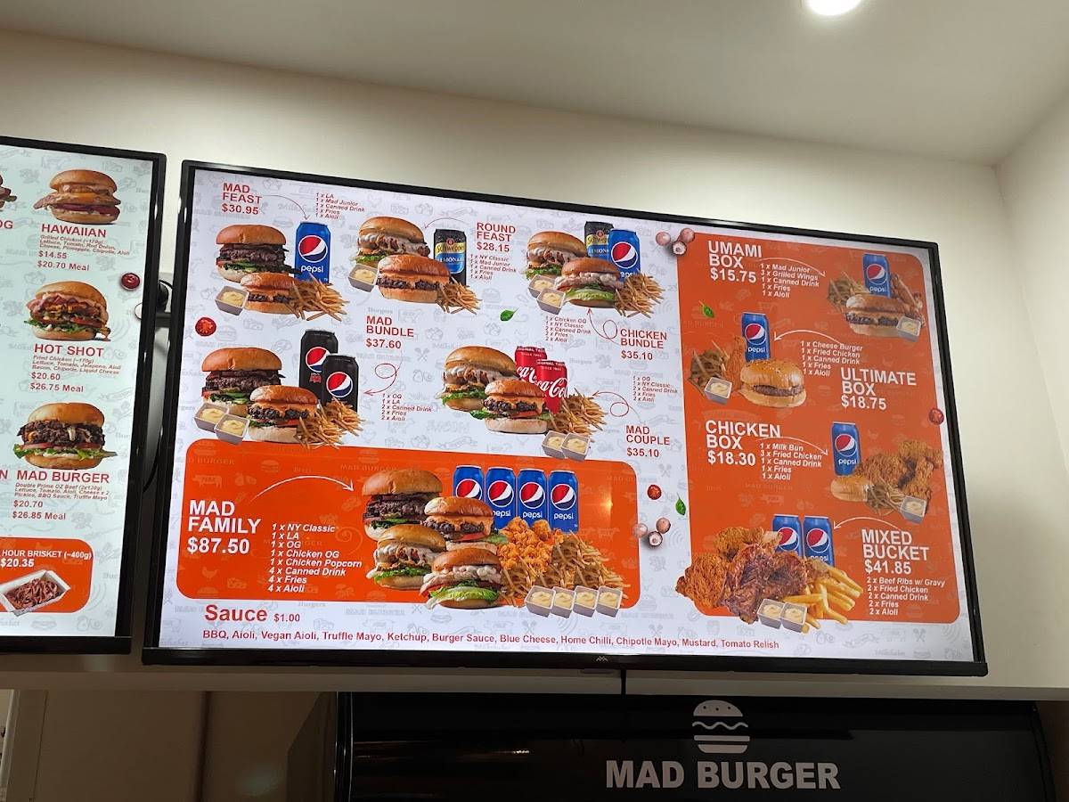 Menu at Mad Burger Valley Metro restaurant, Fortitude Valley