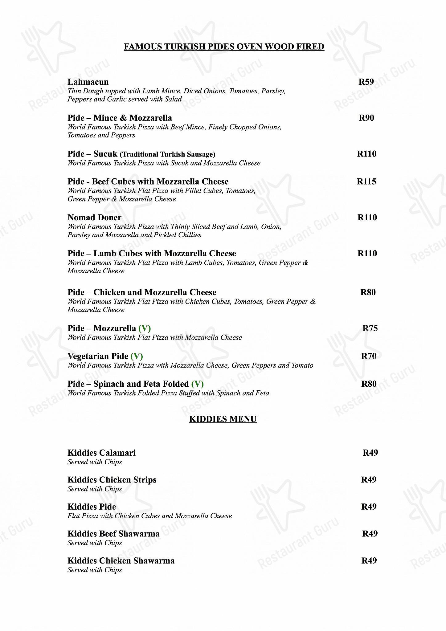 Menu at Nomad Restaurant Mall Of Africa, Randburg