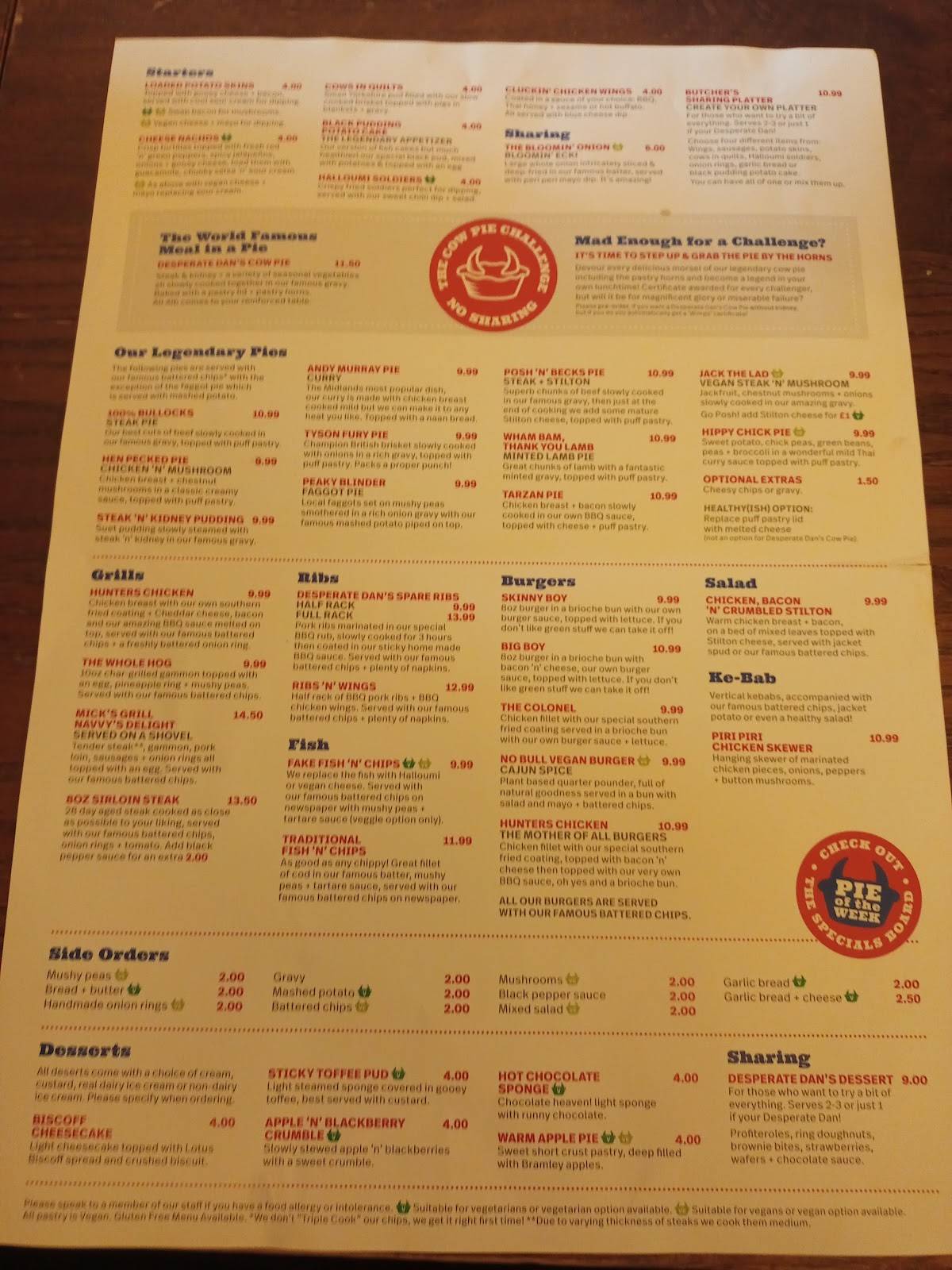 Menu at Mad O'Rourke's Pie Factory pub & bar, Tipton