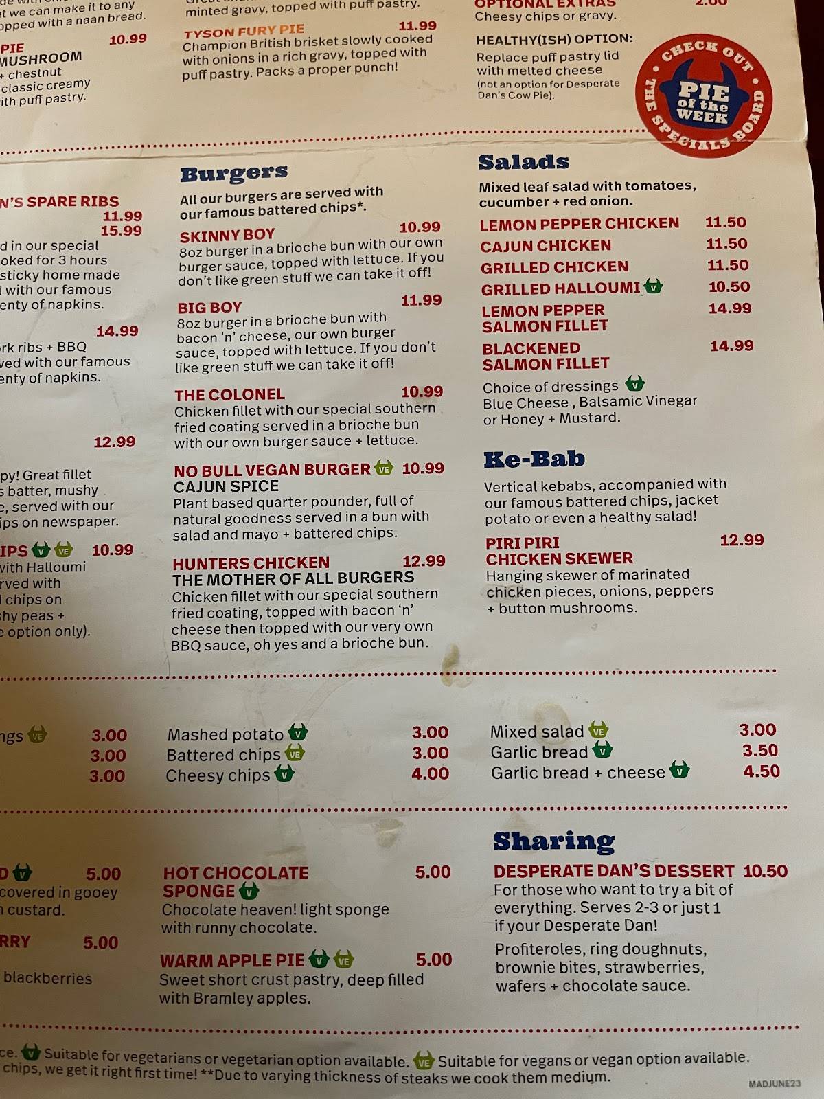 Menu at Mad O'Rourke's Pie Factory pub & bar, Tipton