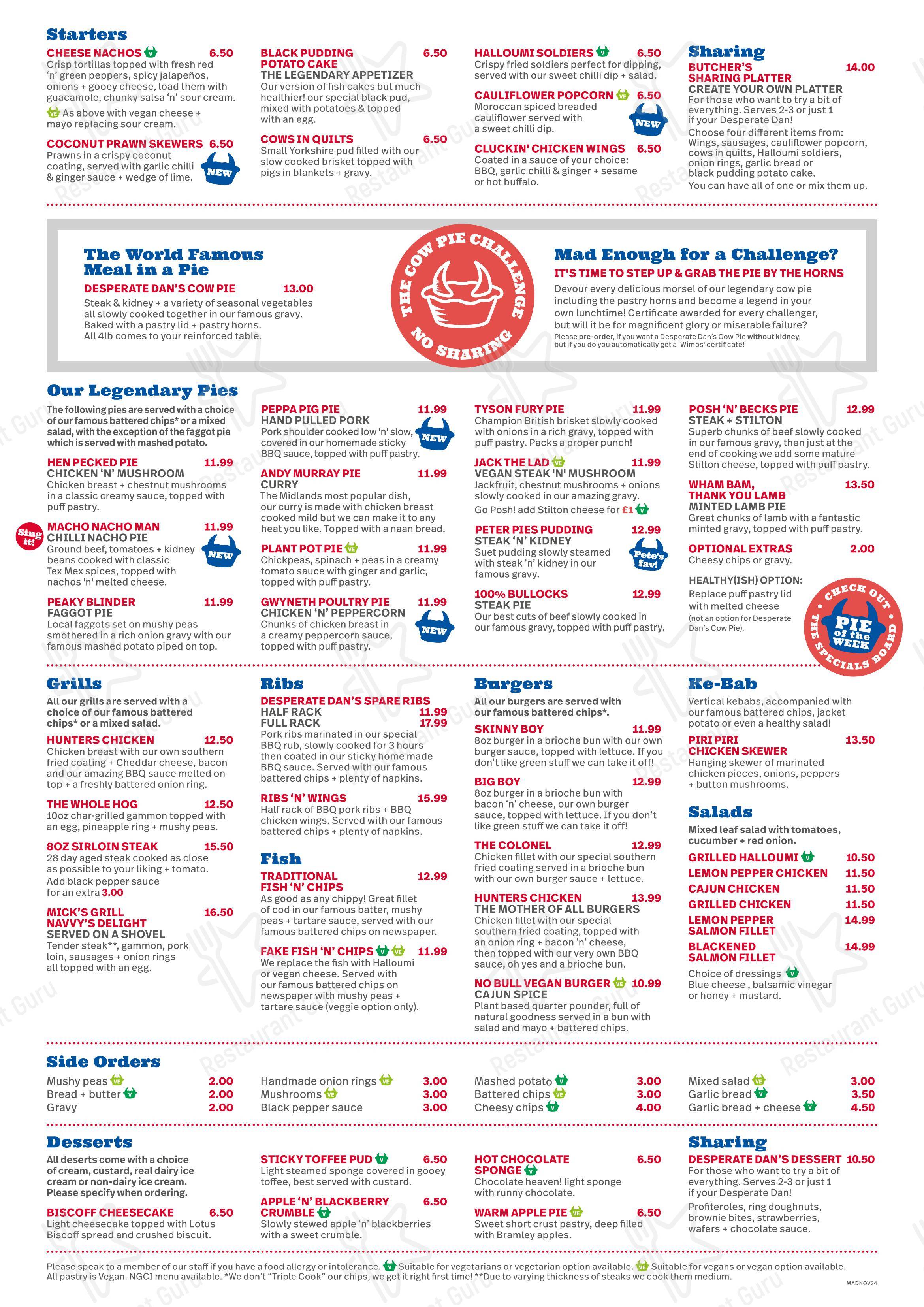 Menu at Mad O'Rourke's Pie Factory pub & bar, Tipton