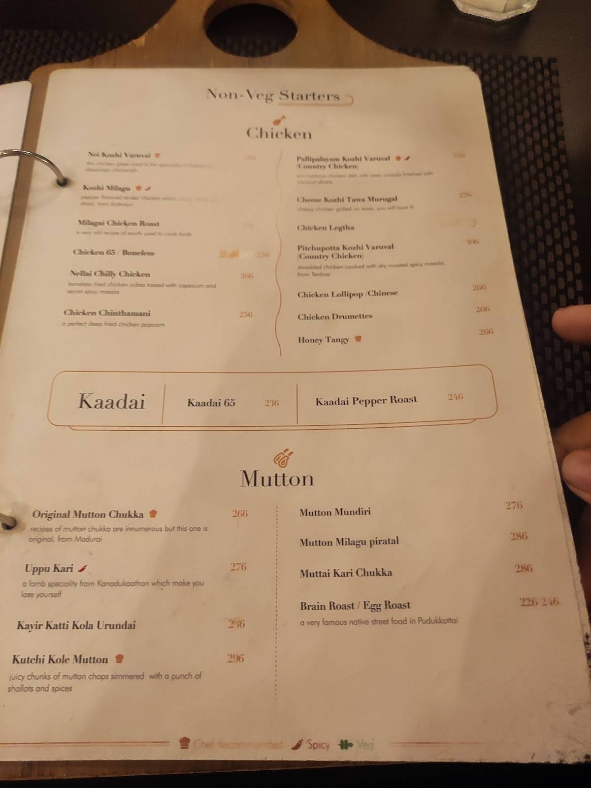 Menu at Madras Machan's, Chennai