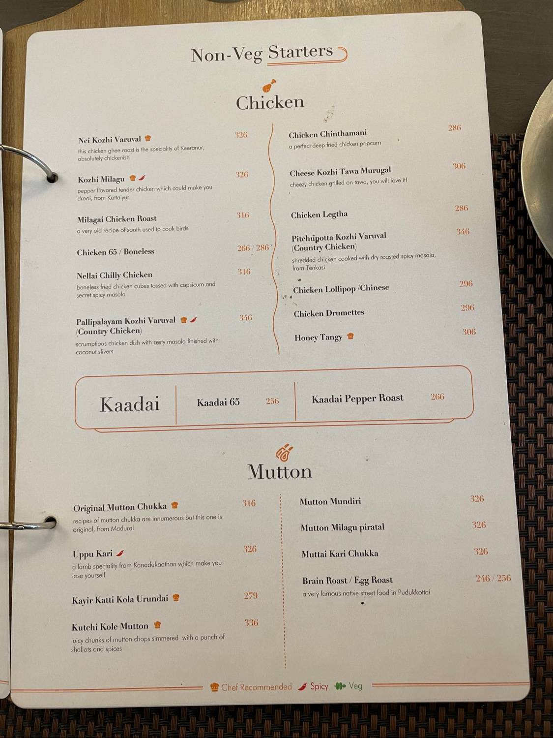 Menu at Madras Machan's, Chennai