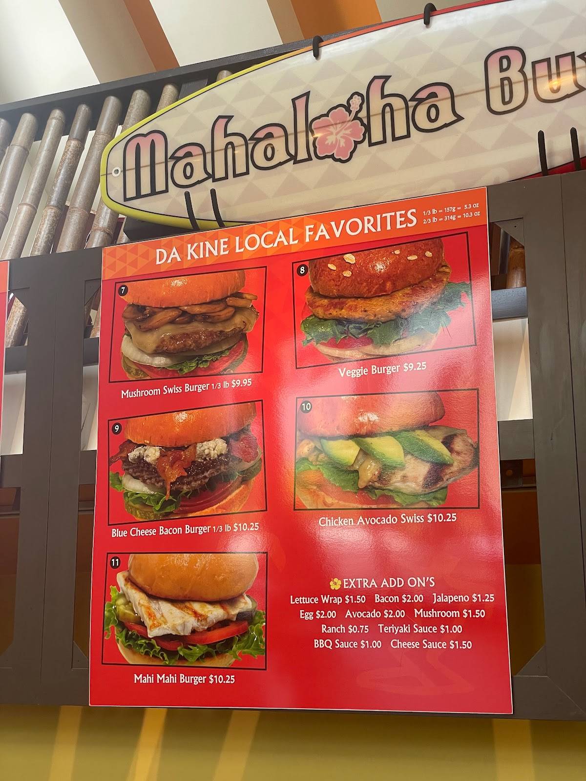 Menu at Mahaloha Burger Kailua fast food, Kailua