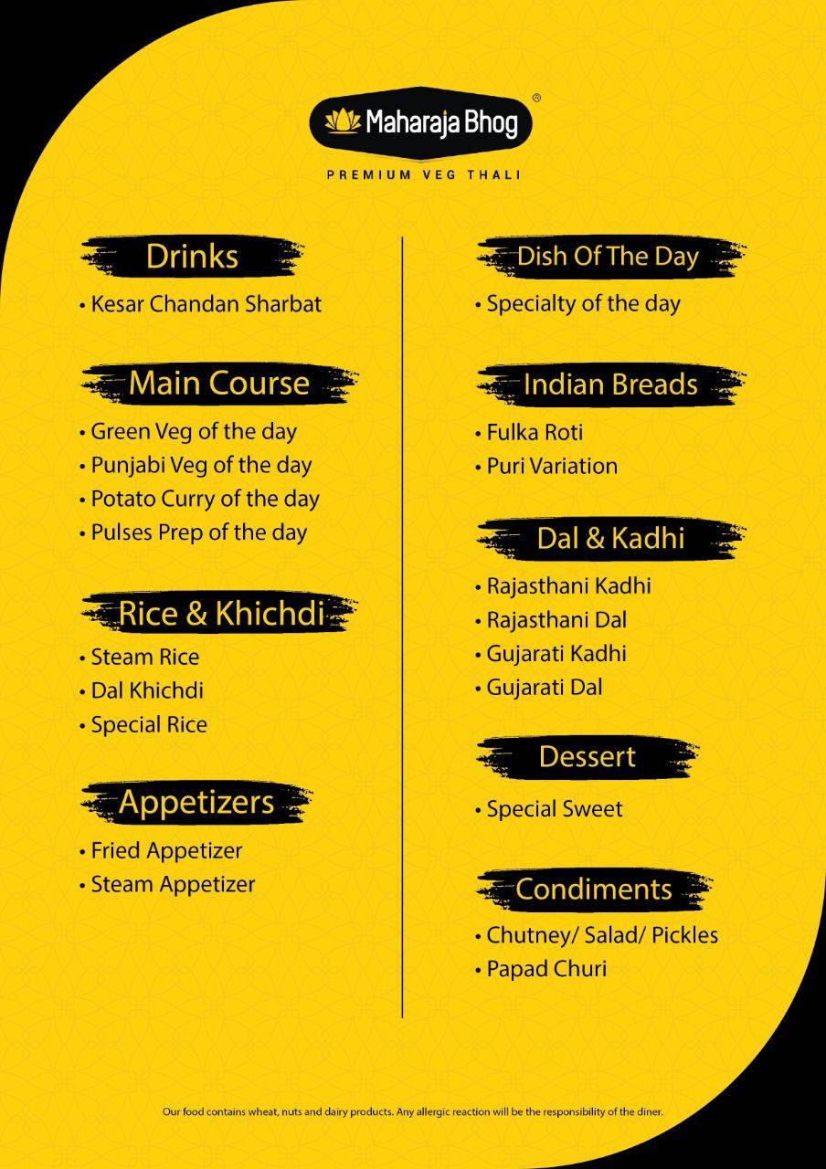 Menu at Maharaja Bhog Premium Veg Thali, Pune