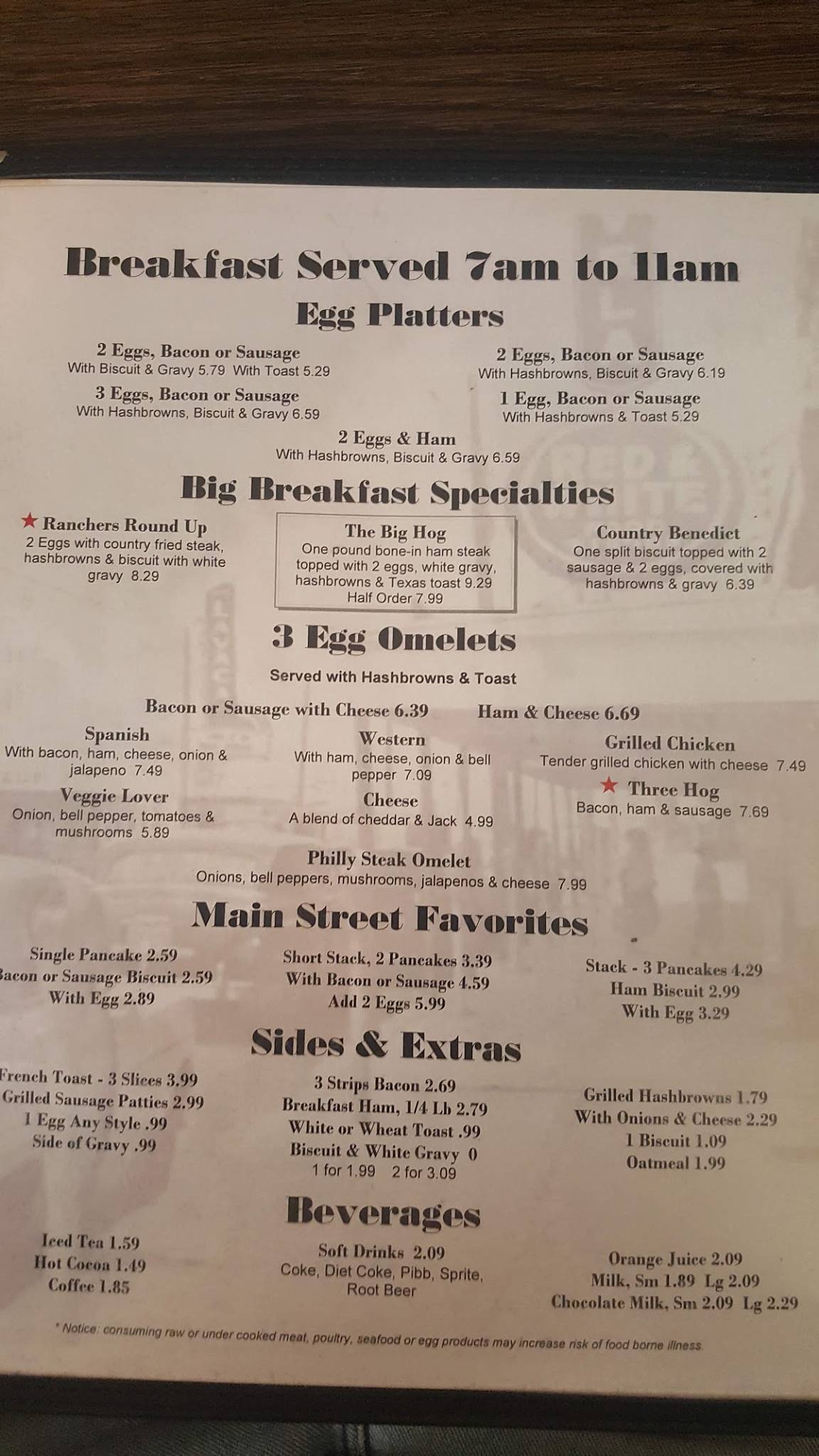 Menu at Main Street Grill restaurant, Lavaca, 101 AR-96