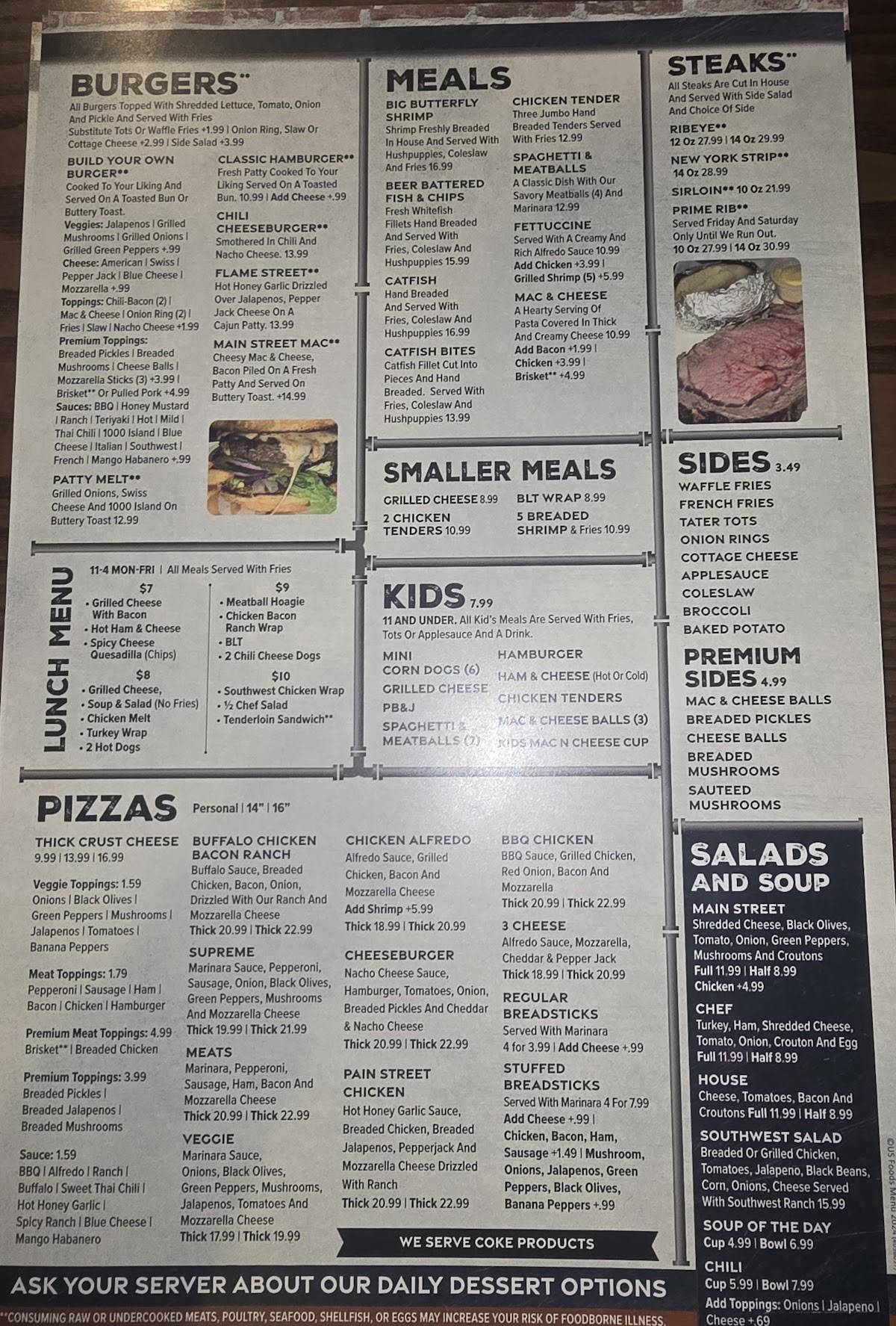 Menu at Main Street Grill Martinsville steakhouse, Martinsville