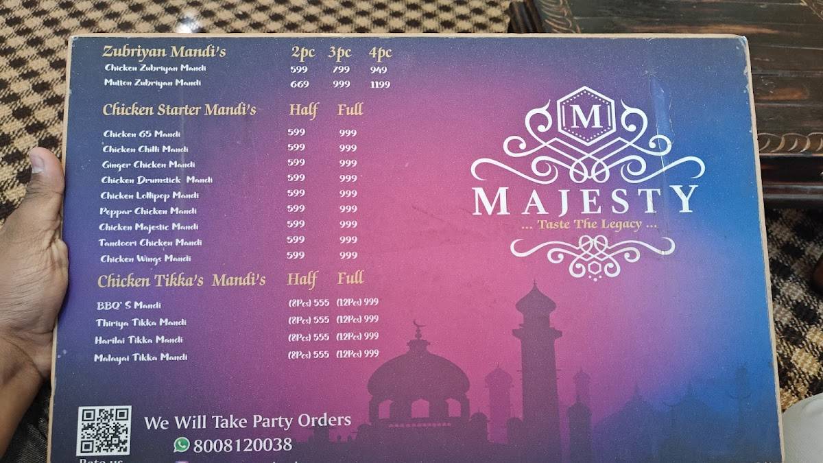 Menu at Majesty Mandi House, Hanamkonda