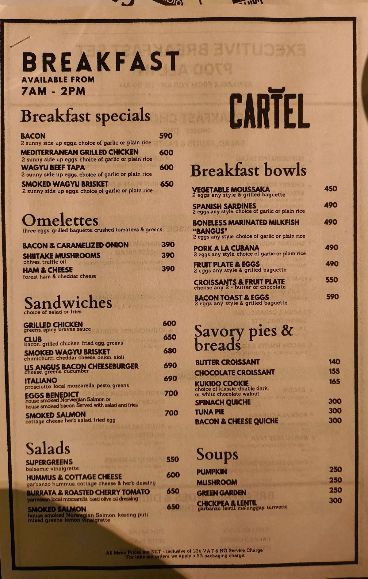 Menu at Cartel Coffee Deli pub & bar, Makati, 119 L.P. Leviste Street