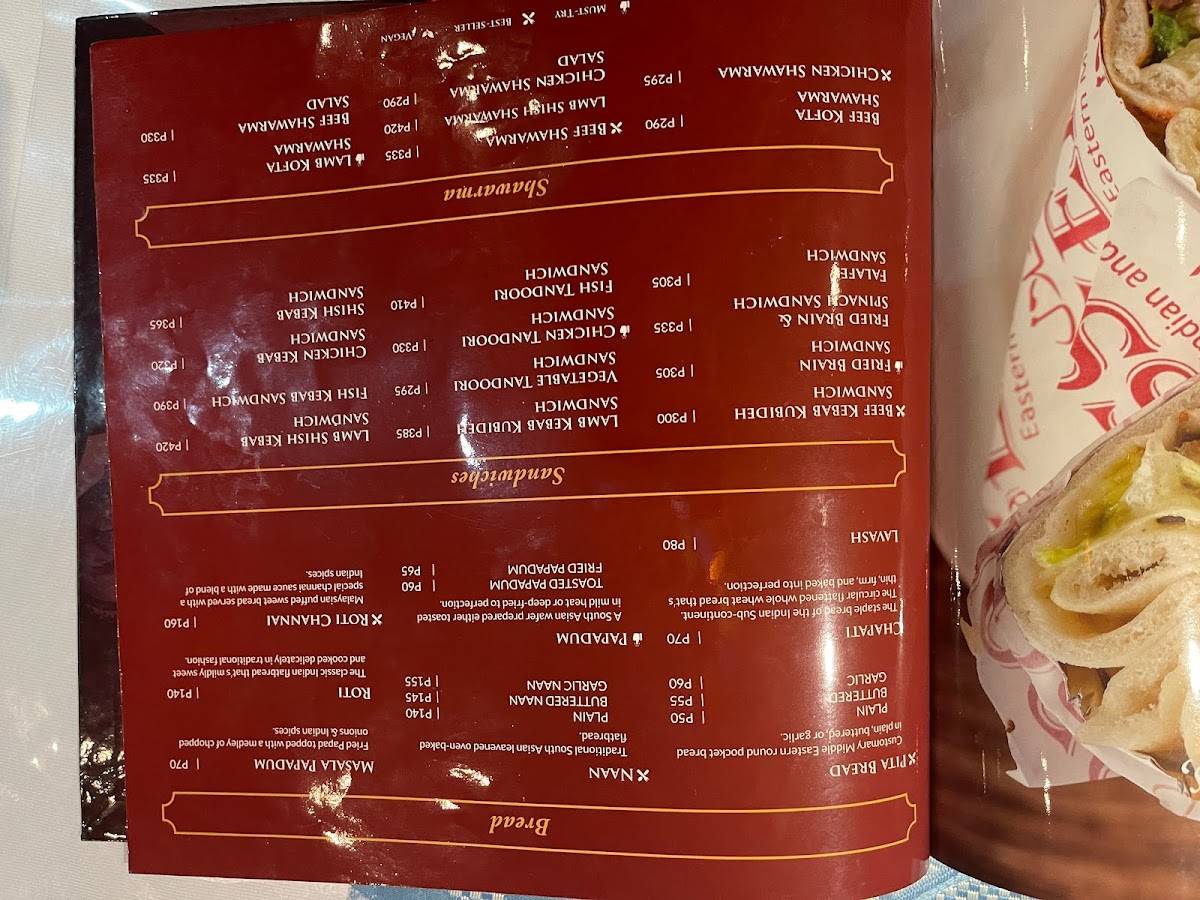 Menu at Hossein's Persian Kebab restaurant, Makati, LKV Building