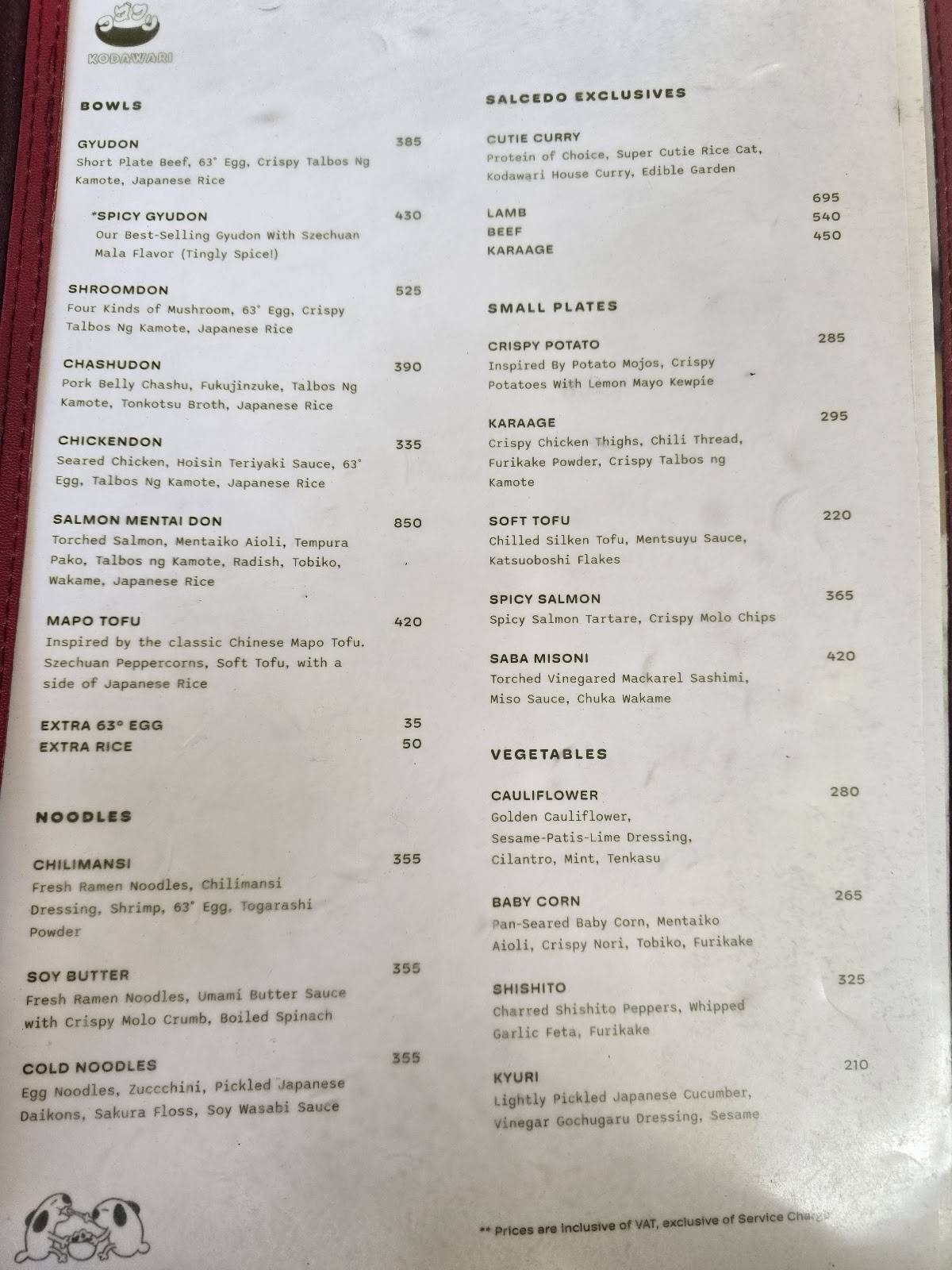 Menu at Kodawari Salcedo restaurant, Makati