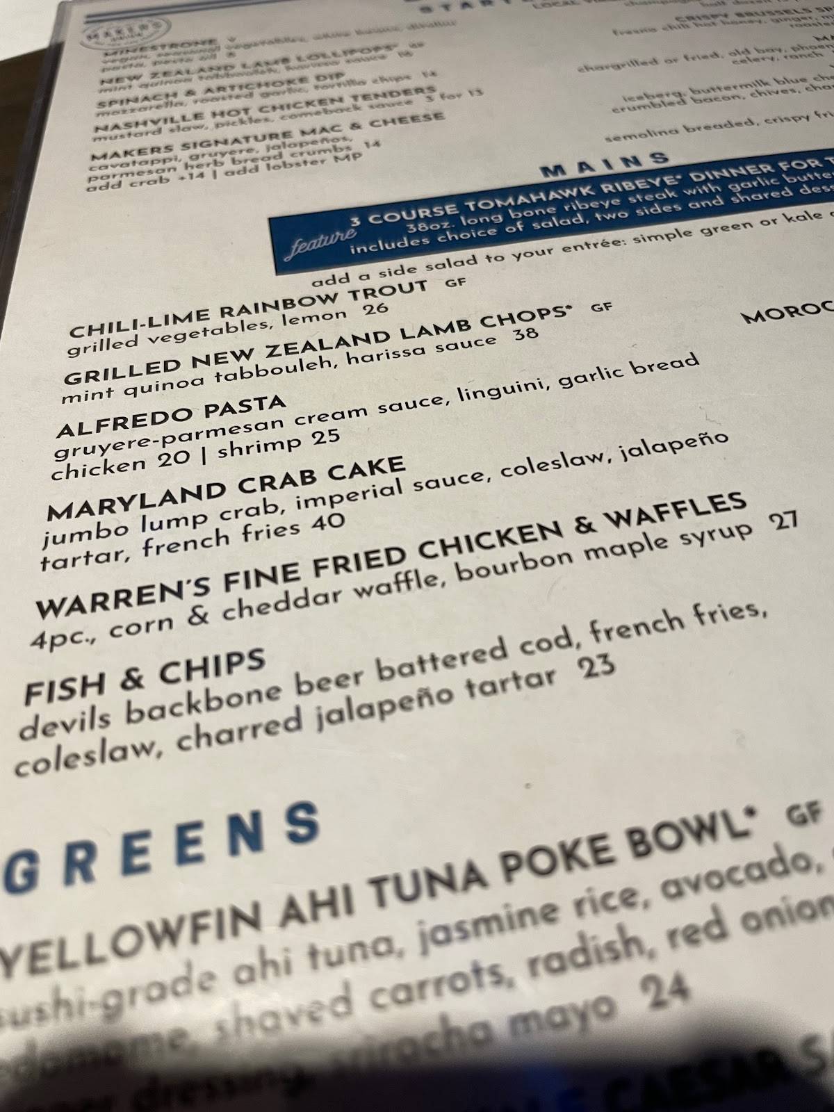 Menu at Makers Union pub & bar, Reston