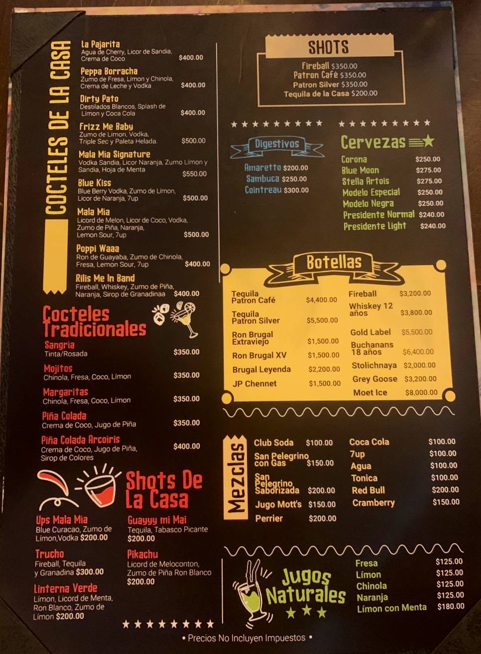 Carta de Mala Mía Urban Kitchen & Bar, Santo Domingo