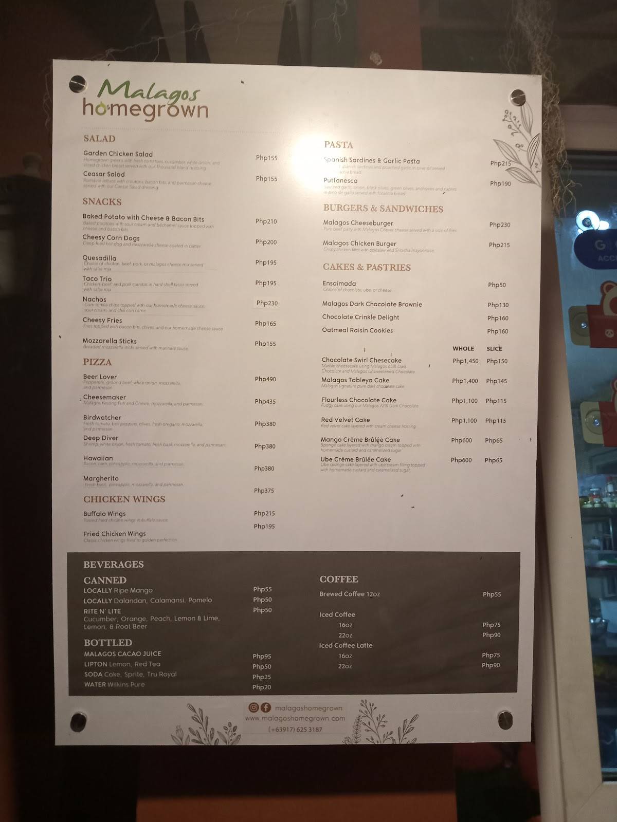 Menu at Malagos Homegrown Cafe - Matina Aplaya, Davao City