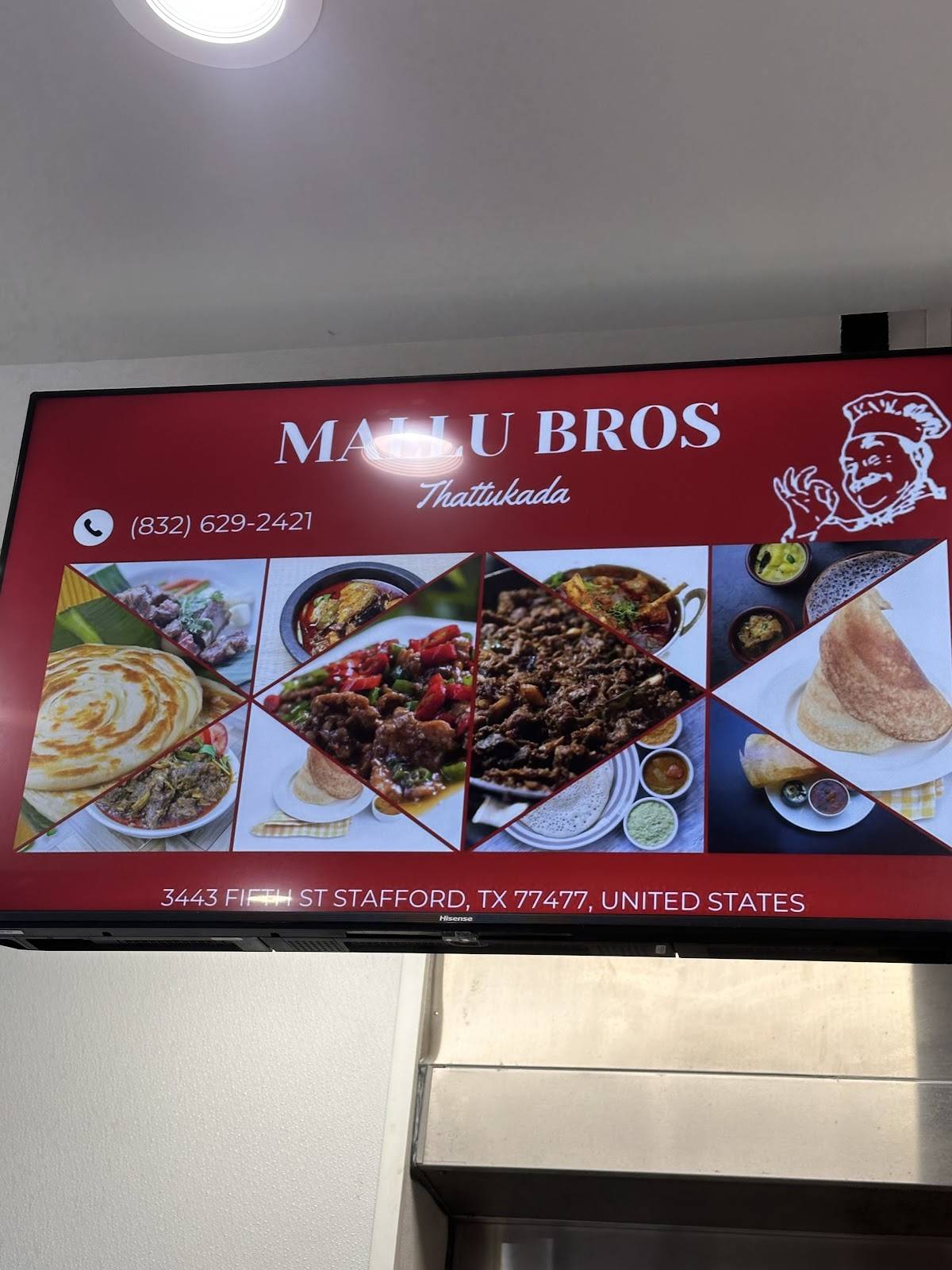 Menu at Mallu Bros restaurant, Stafford