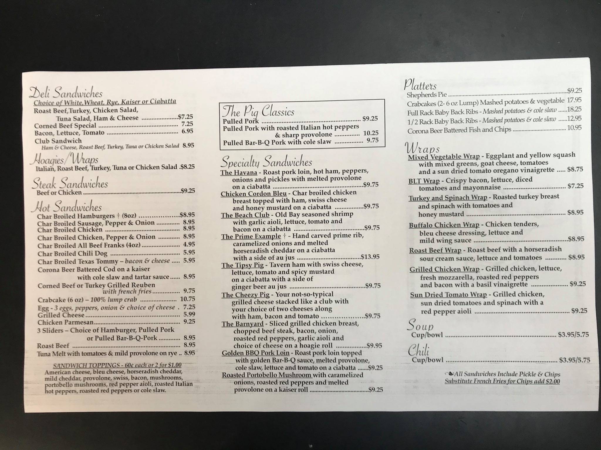 Menu at Flying Pig Saloon pub & bar, Malvern